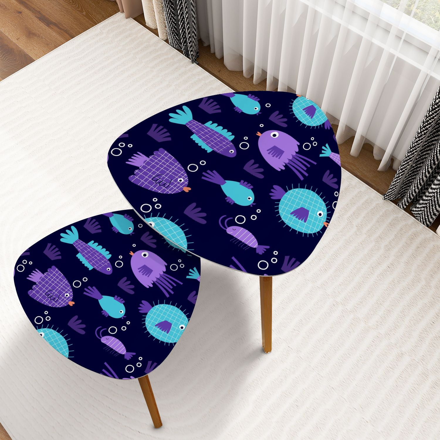 Triangle Nesting Coffee Table Set of 2 Ocean themed seamless fish End ...