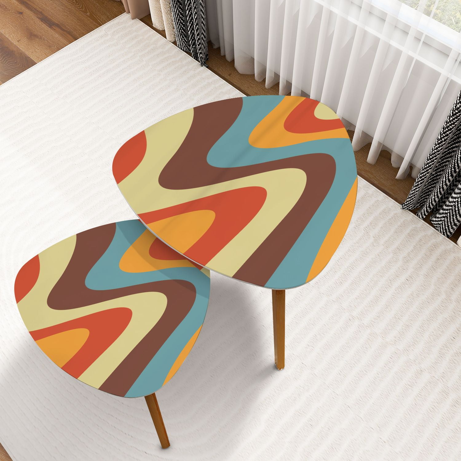Triangle Nesting Coffee Table Set of 2 Psychedelic wavy groovy retro ...