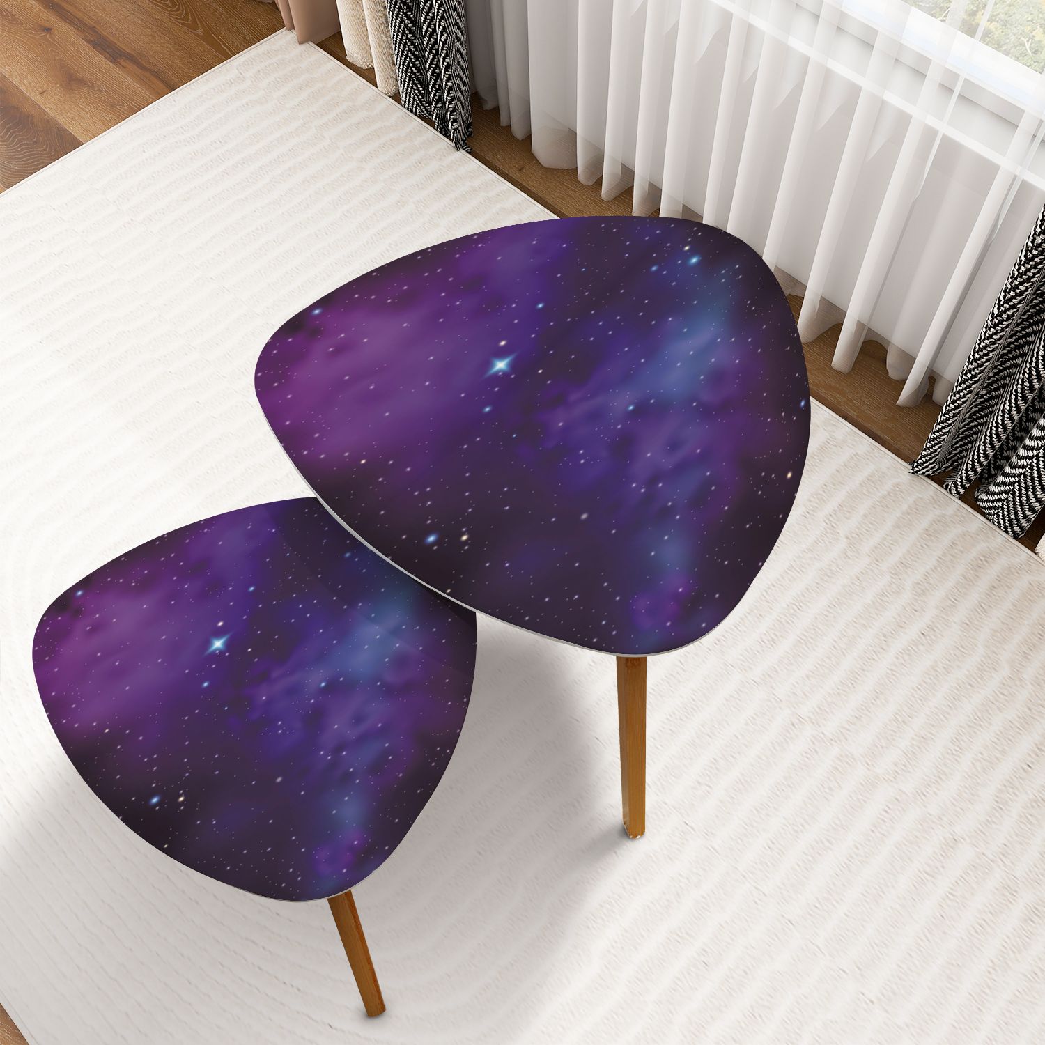Triangle Nesting Coffee Table Set of 2 Purple Sky Nebula Stars Space ...