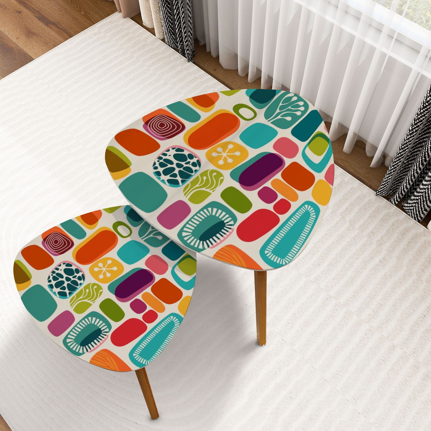 Triangle Nesting Coffee Table Set of 2 Retro End Table Modern ...