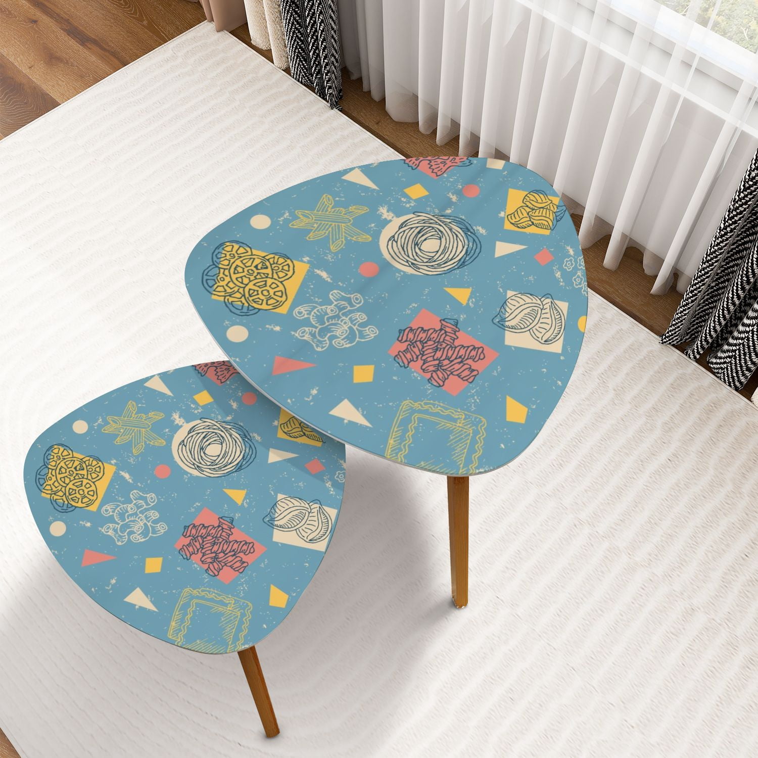 Triangle Nesting Coffee Table Set of 2 Retro Pasta Pattern End Table ...