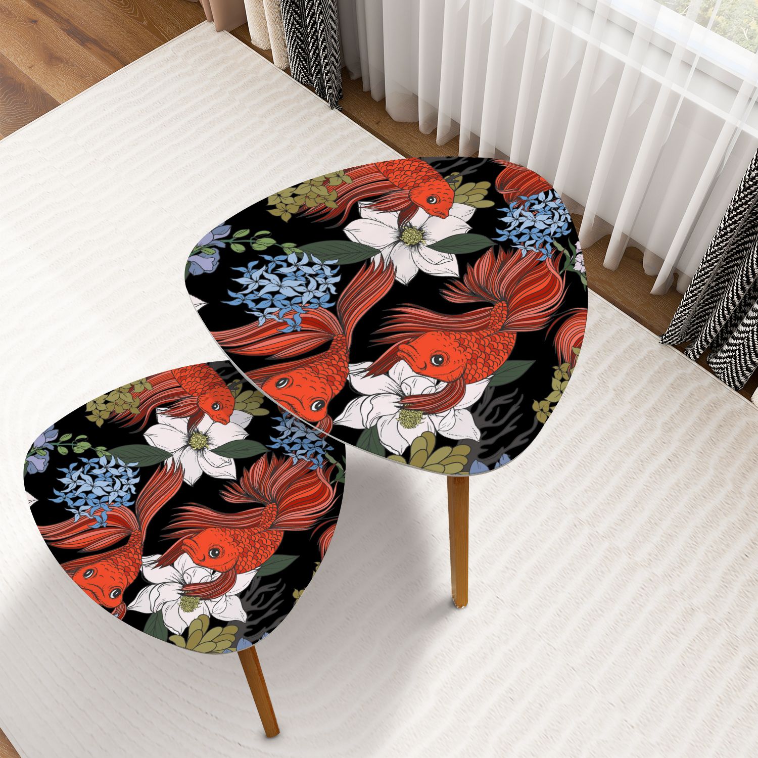 Triangle Nesting Coffee Table Set of 2 Seamless fish flowers graphic ...