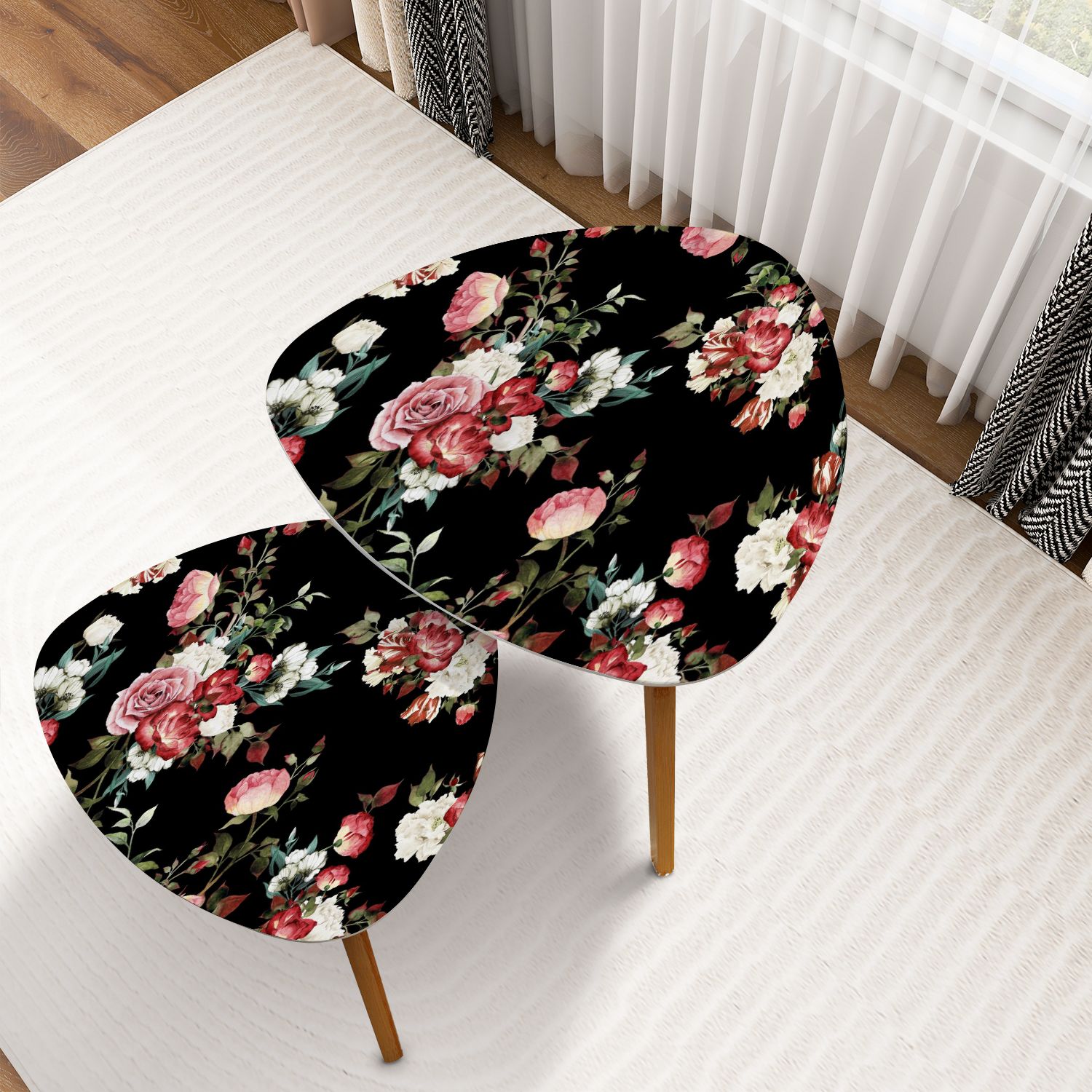 Triangle Nesting Coffee Table Set of 2 Seamless floral pattern roses ...