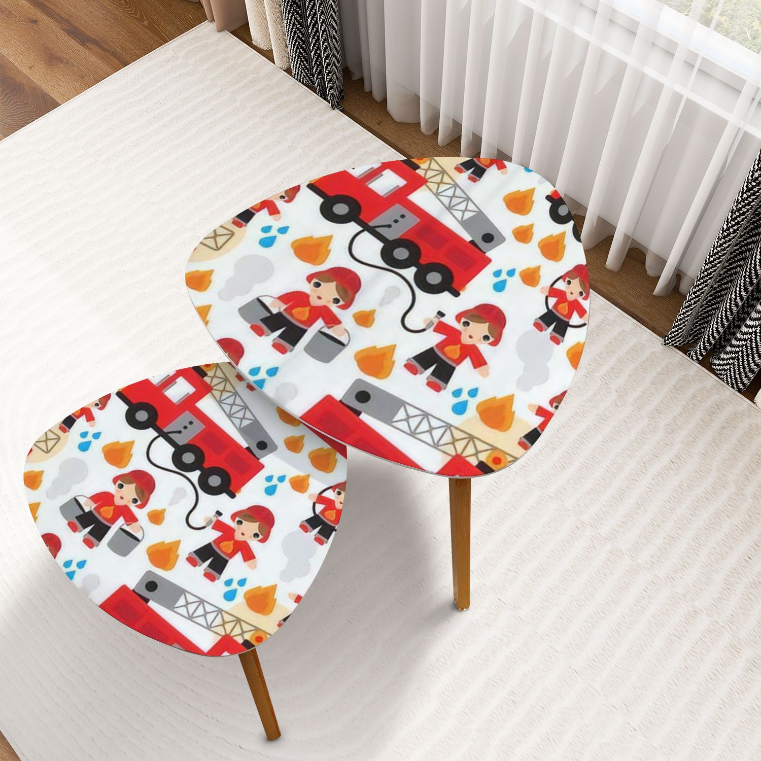 Triangle Nesting Coffee Table Set of 2 Seamless kids fire men truck ...