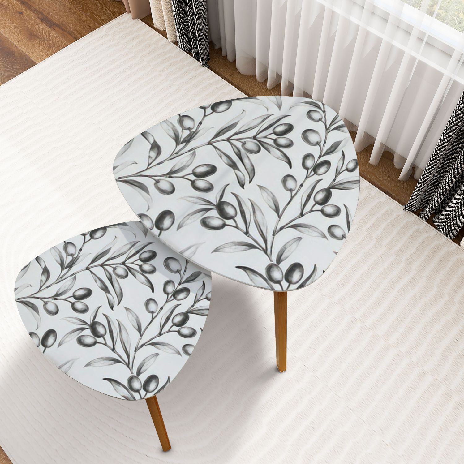 Triangle Nesting Coffee Table Set of 2 Seamless olive bunch fabric Old ...