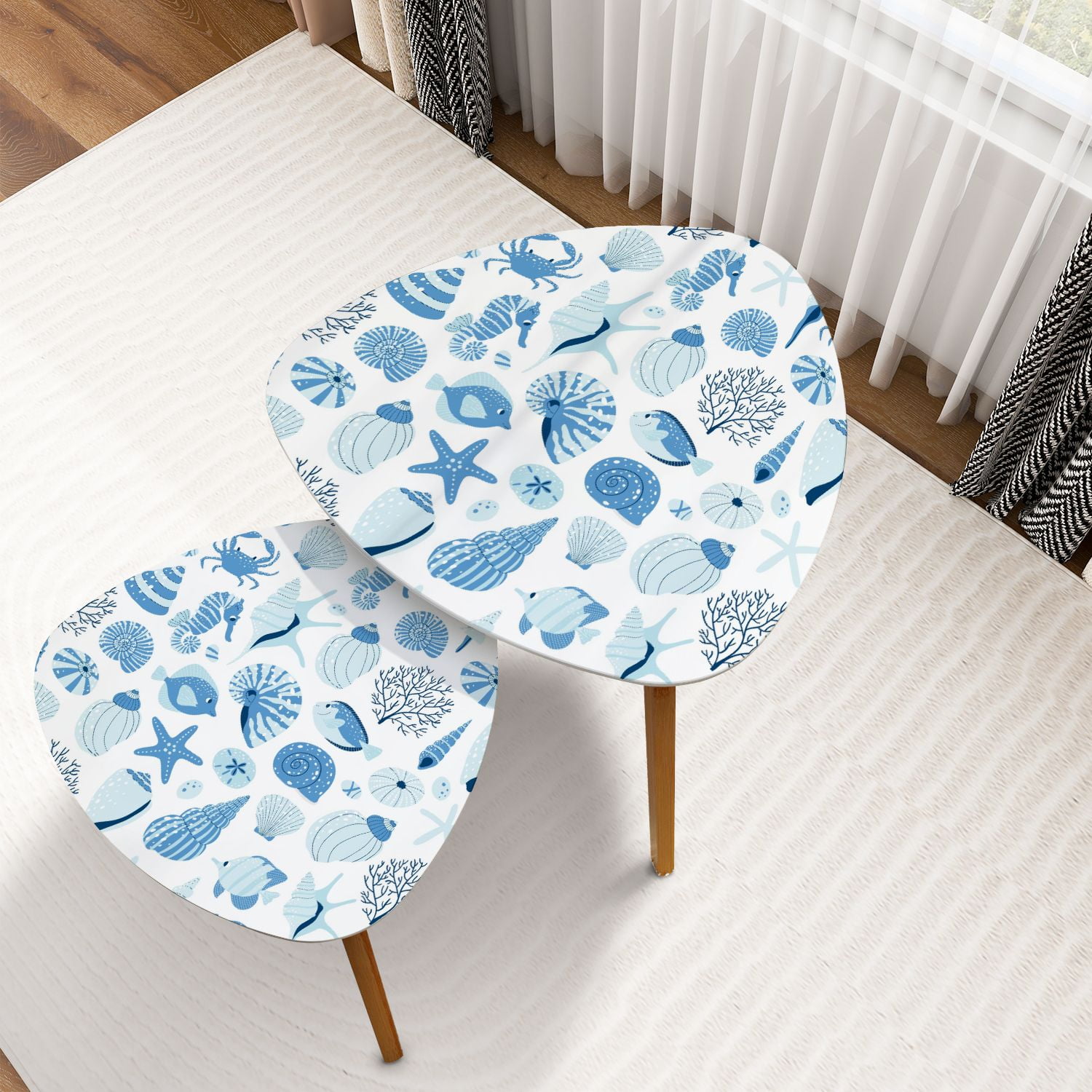Triangle Nesting Coffee Table Set of 2 Seamless pattern sea shell fish ...