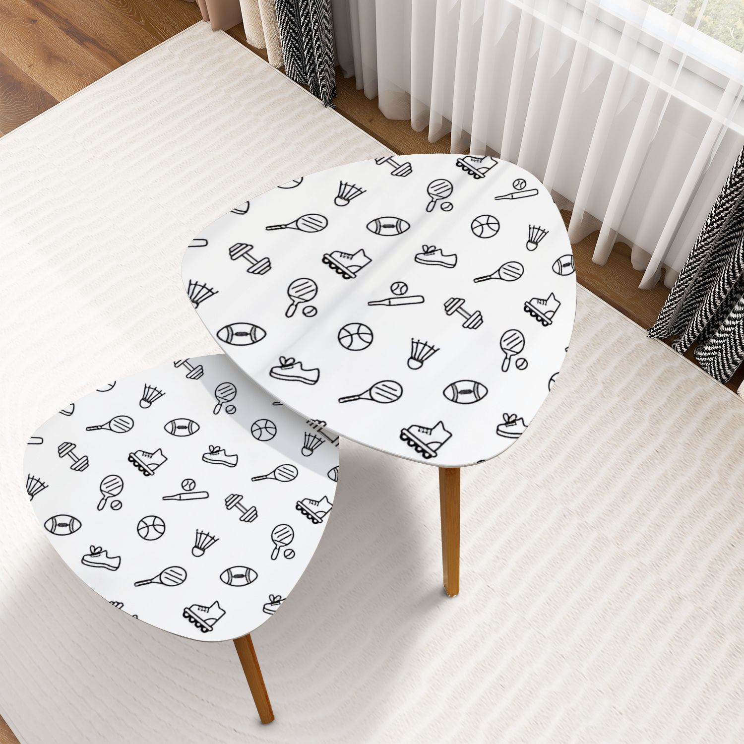 Triangle Nesting Coffee Table Set of 2 Seamless pattern sport equipment ...