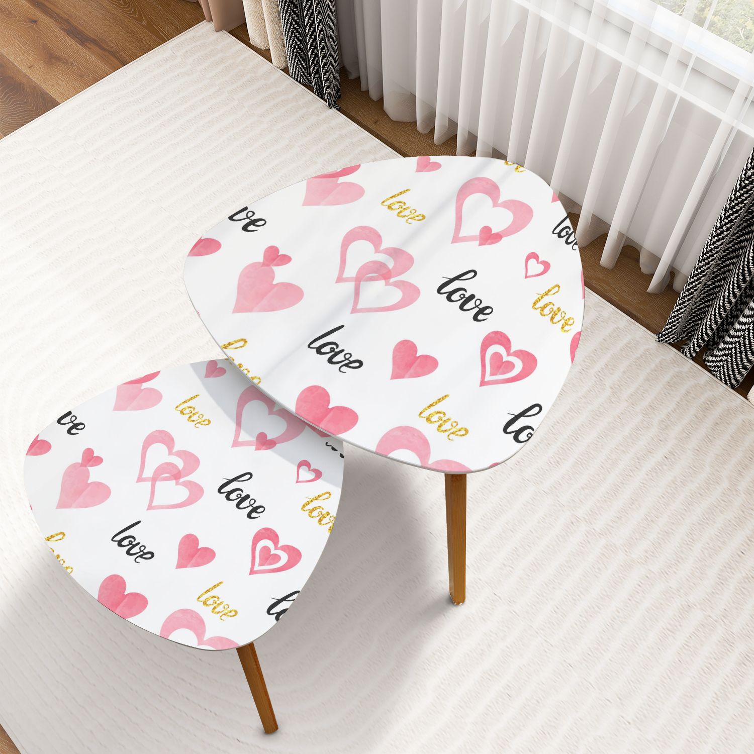 Triangle Nesting Coffee Table Set of 2 Seamless pink hearts Valentines ...