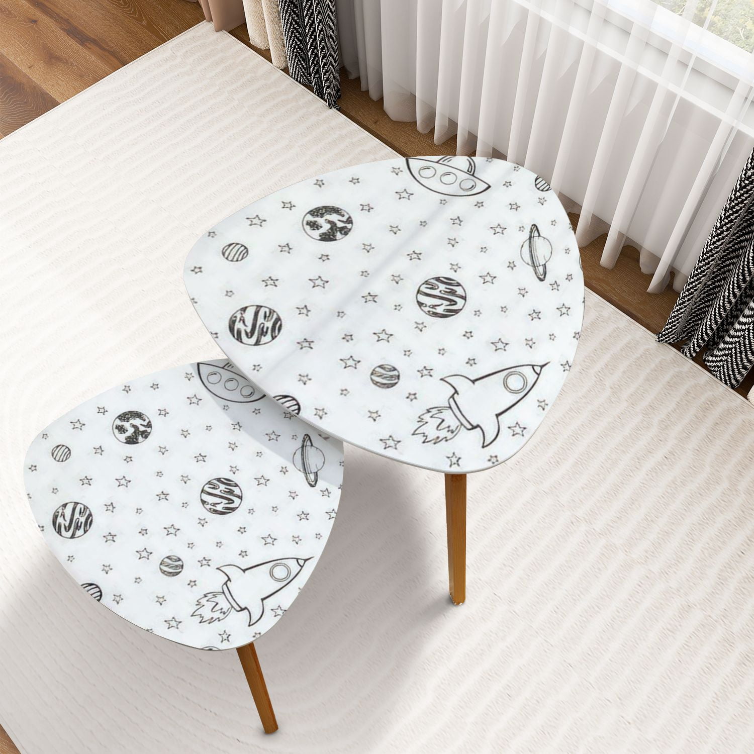 Triangle Nesting Coffee Table Set of 2 Seamless planets stars End Table ...