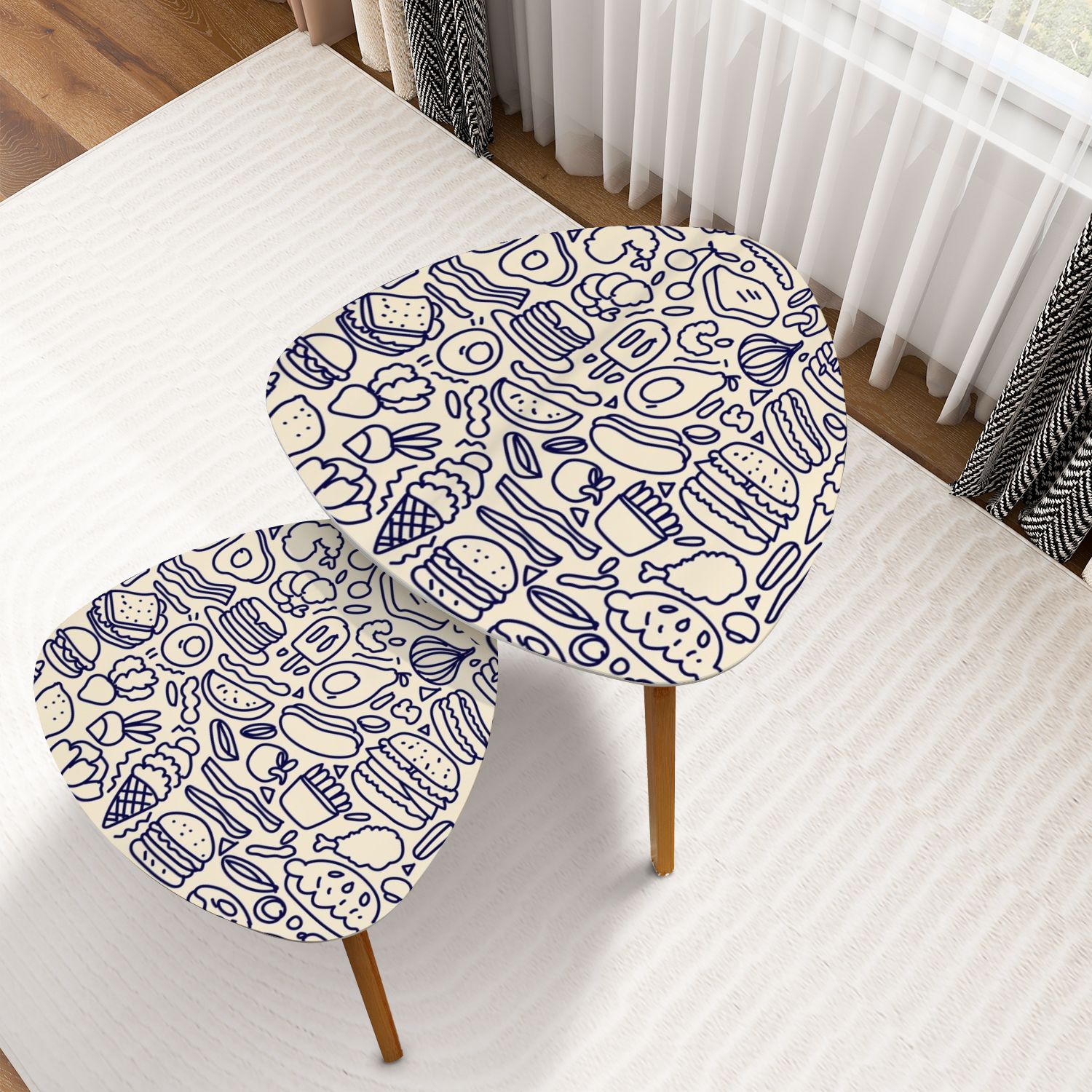 Triangle Nesting Coffee Table Set of 2 Sets Food Doodles fast food ...