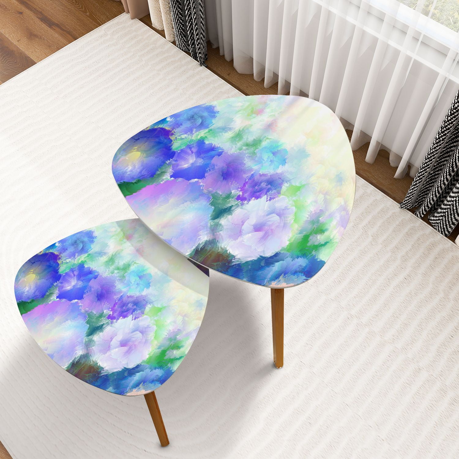 Triangle Nesting Coffee Table Set of 2 Spring meadow watercolor ...