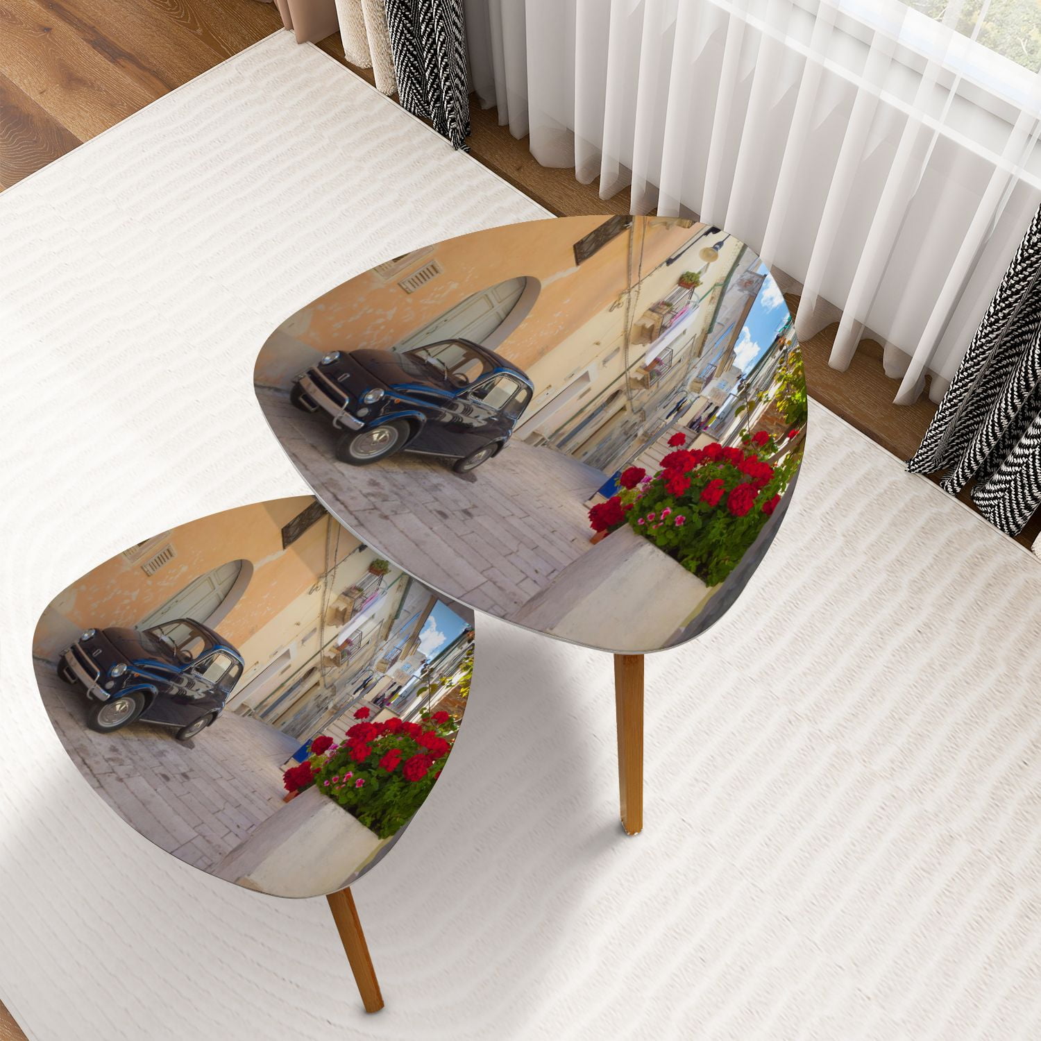 Triangle Nesting Coffee Table Set of 2 Street scene an Italian village ...