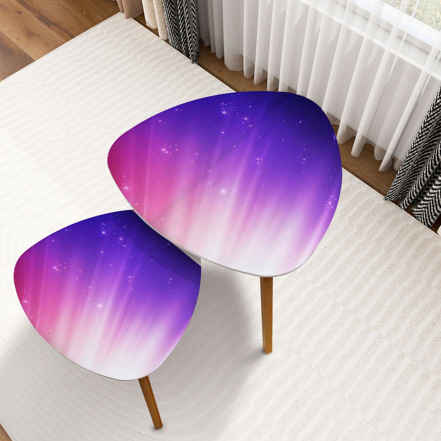 Triangle Nesting Coffee Table Set of 2 Sun rays colorful sky End Table ...