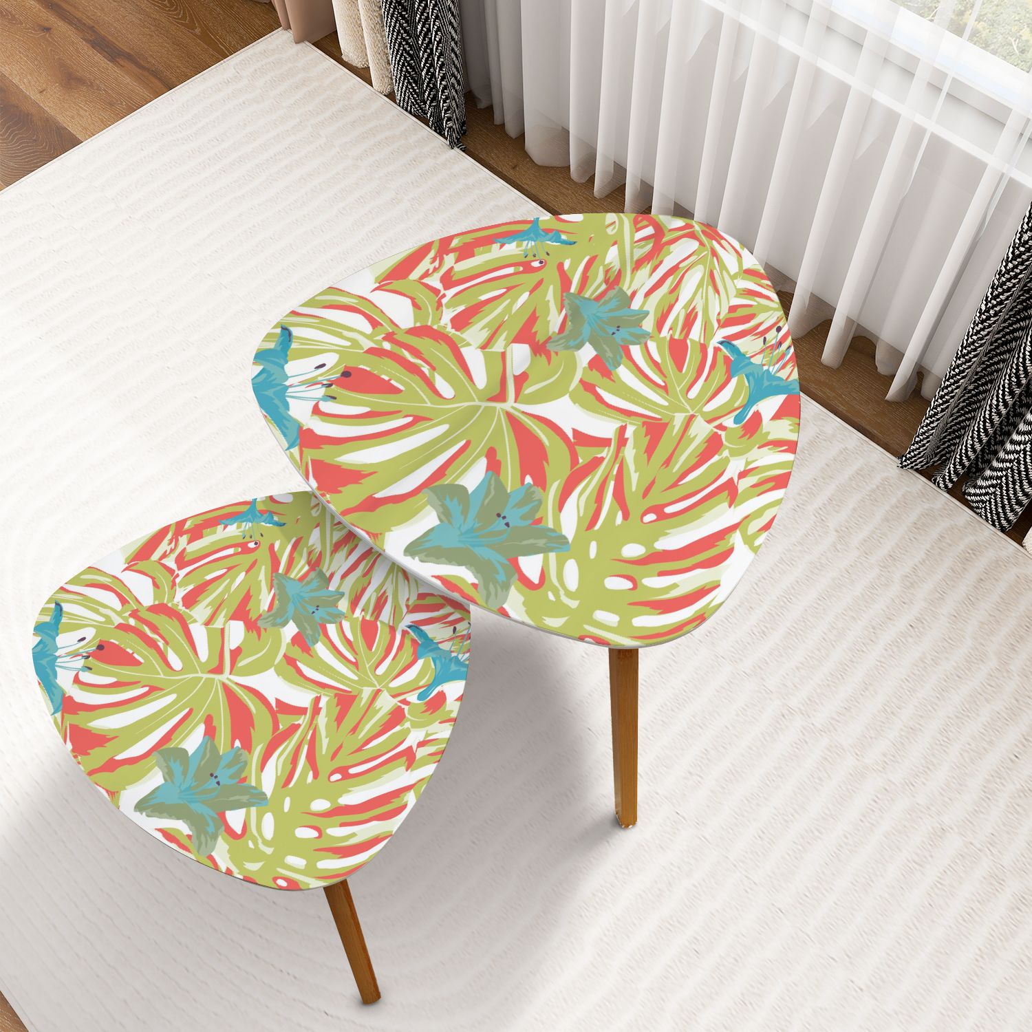 Triangle Nesting Coffee Table Set of 2 Tropical Print Jungle Seamless ...