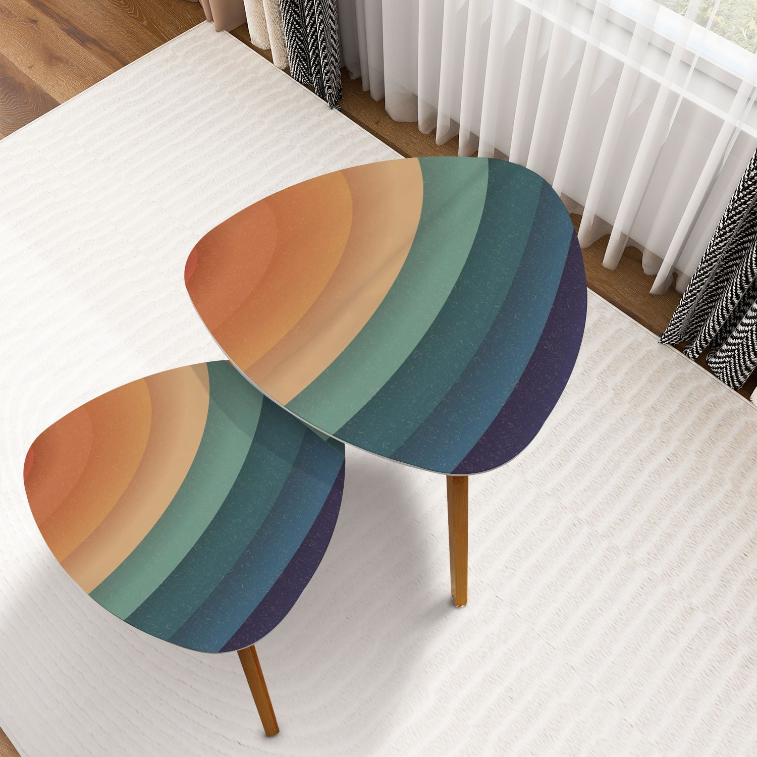 Triangle Nesting Coffee Table Set of 2 Vintage 70s quarter radial sun ...