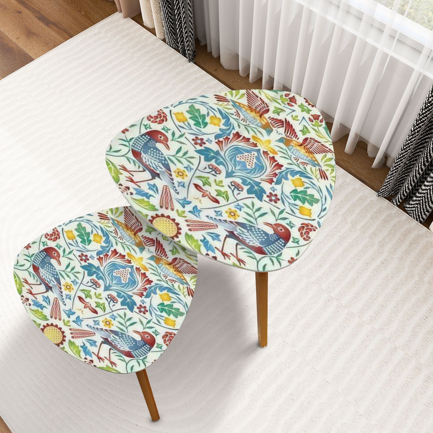 Triangle Nesting Coffee Table Set of 2 Vintage flowers birds seamless ...