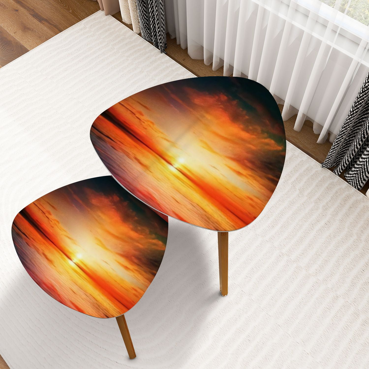 Triangle Nesting Coffee Table Set of 2 abstract dark nature sea red sunset clouds End Table ...