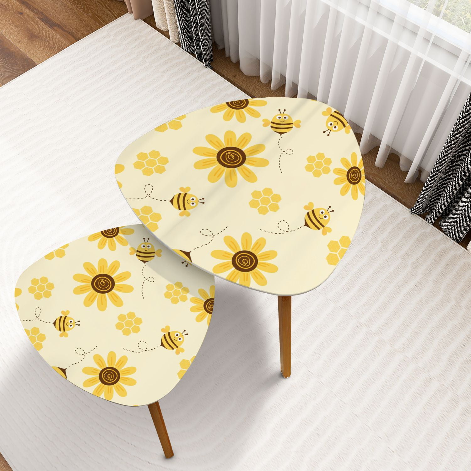 Triangle Nesting Coffee Table Set of 2 bee cartoons sunflower yellow ...