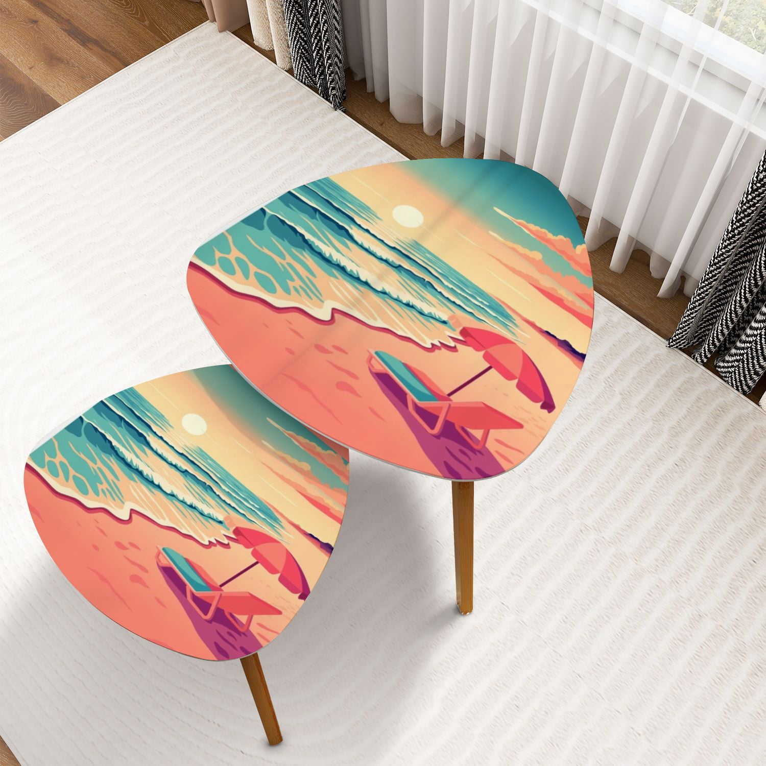 Triangle Nesting Coffee Table Set of 2 calm beach colorful sky ...