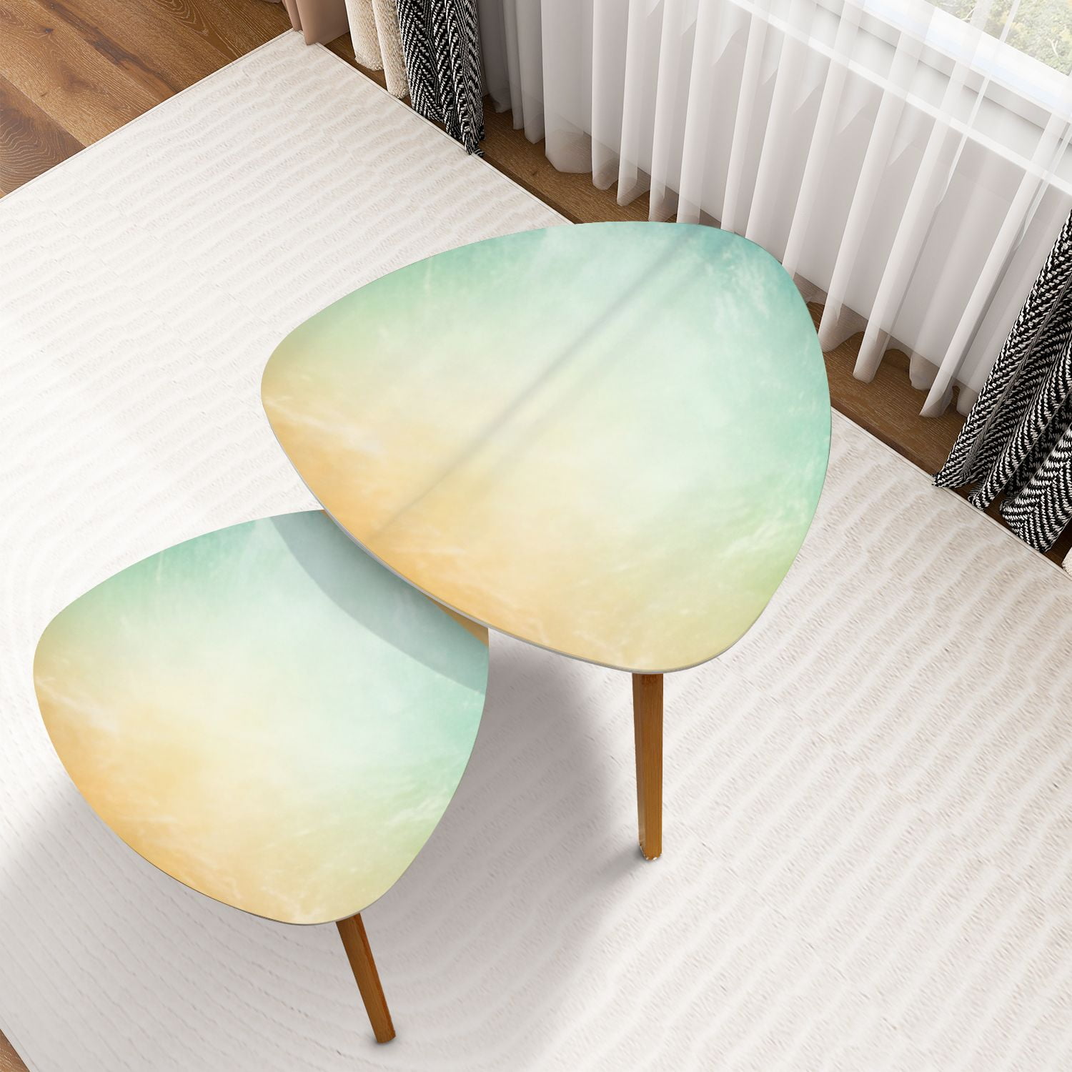 Triangle Nesting Coffee Table Set of 2 clouds textured vintage paper End Table Modern Minimalist ...