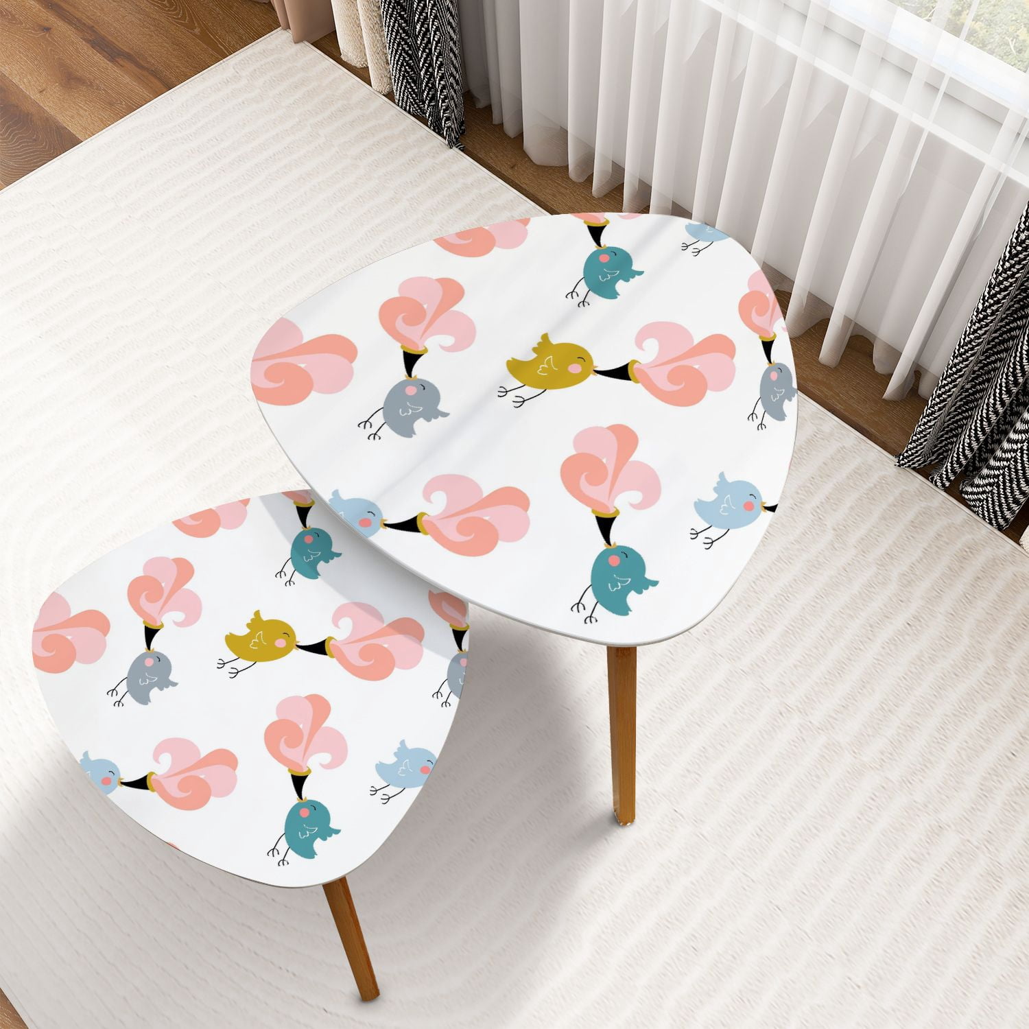Triangle Nesting Coffee Table Set of 2 cute little birds are sky ...