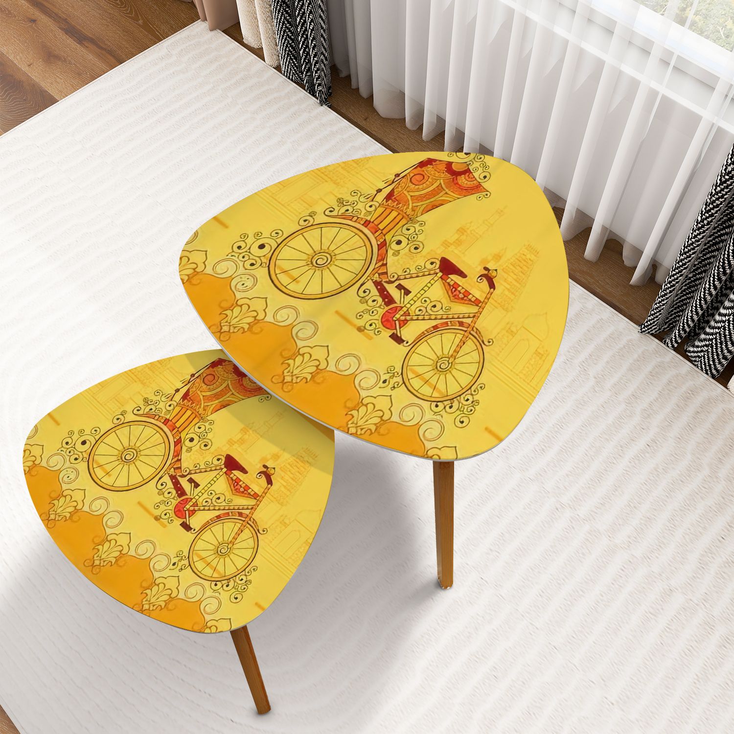 Triangle Nesting Coffee Table Set of 2 design cycle rickshaw Indian art ...