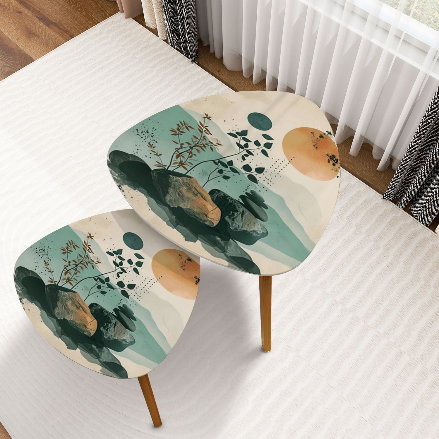 Triangle Nesting Coffee Table Set of 2 design for design peony flower Ocean End Table Modern ...