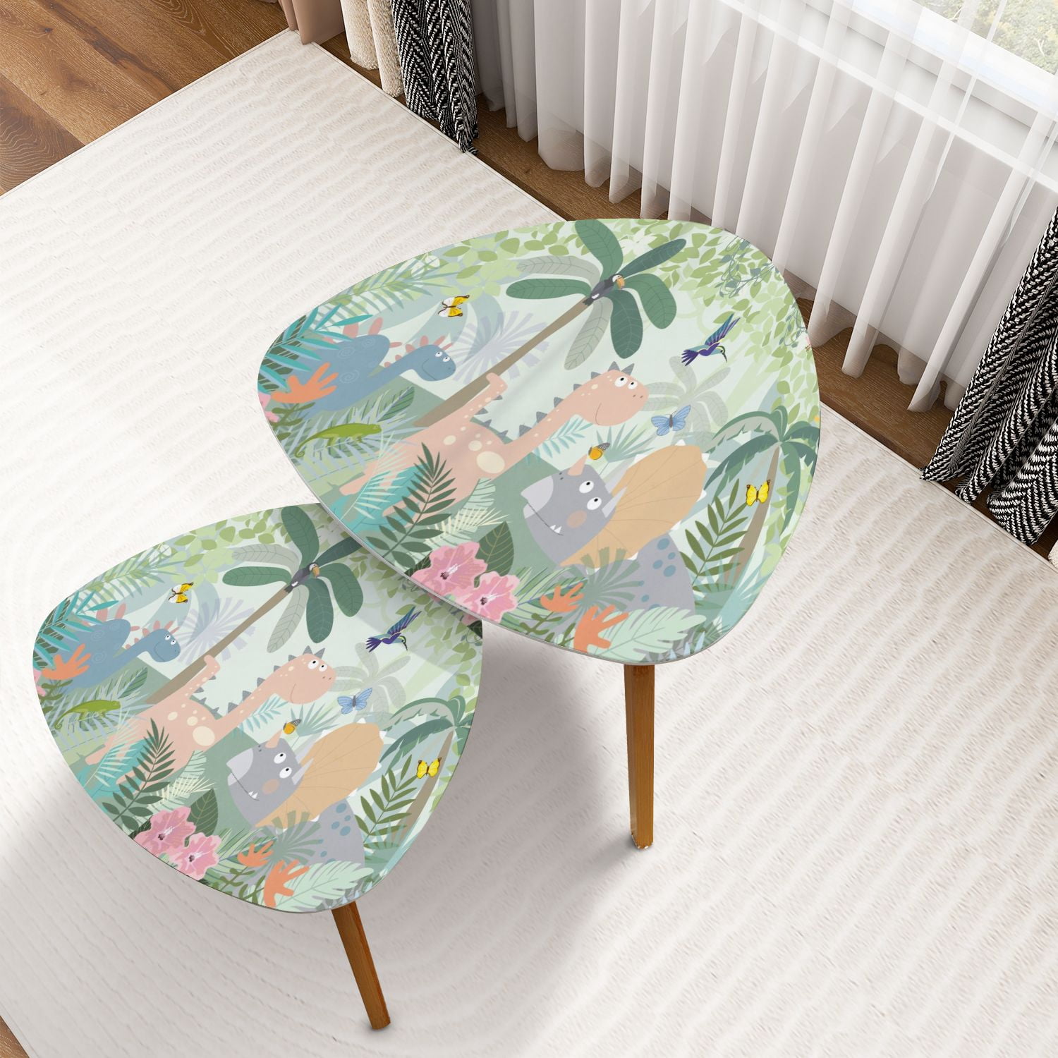 Triangle Nesting Coffee Table Set of 2 kids dinosaurs jungle cartoon ...
