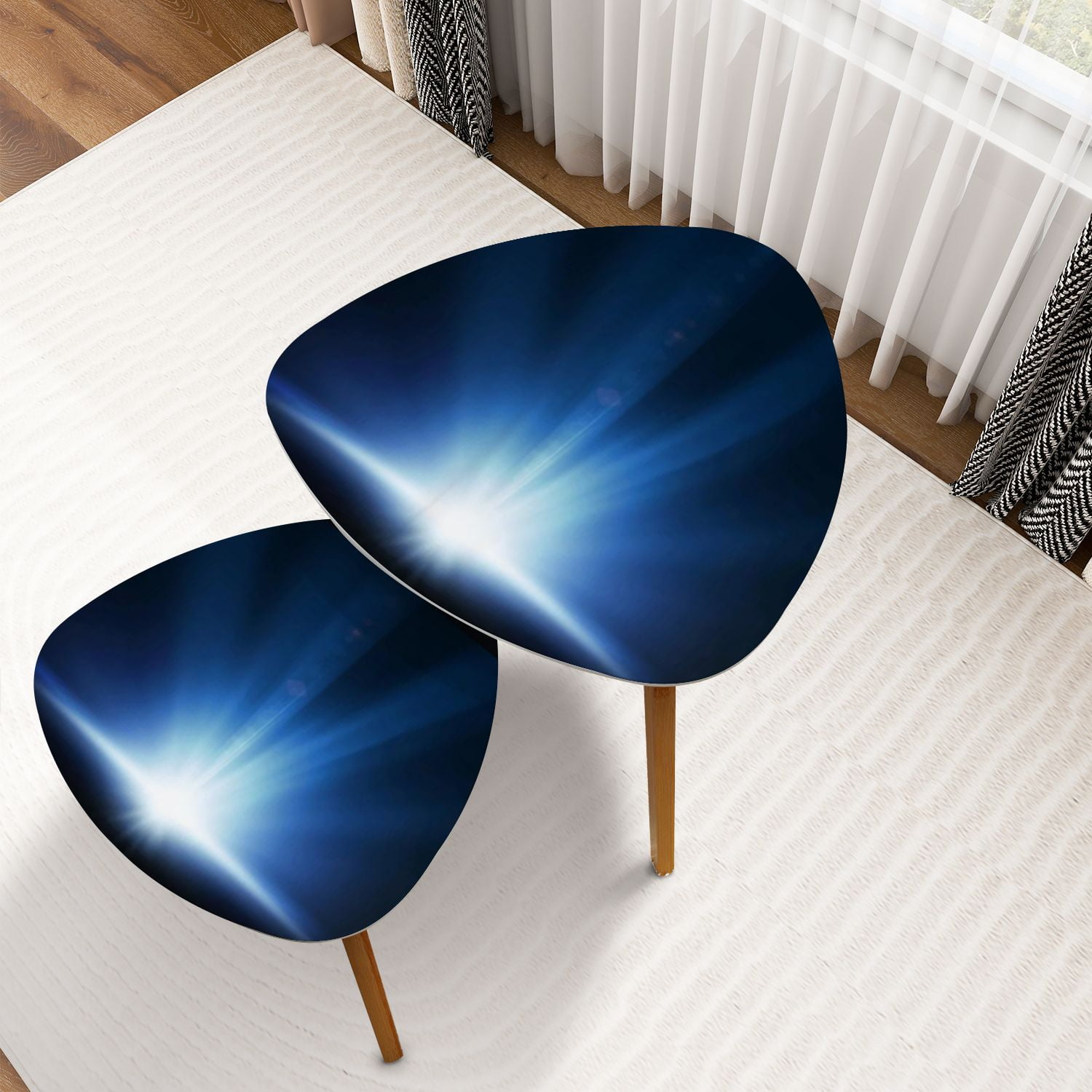 Triangle Nesting Coffee Table Set of 2 light beams rays End Table ...