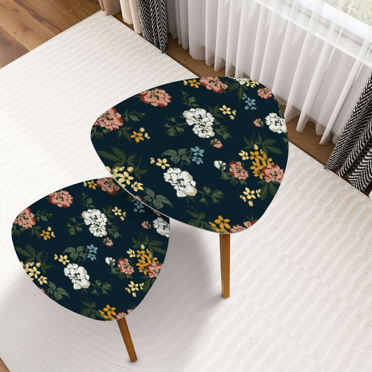Triangle Nesting Coffee Table Set of 2 seamless flower pattern navy End ...