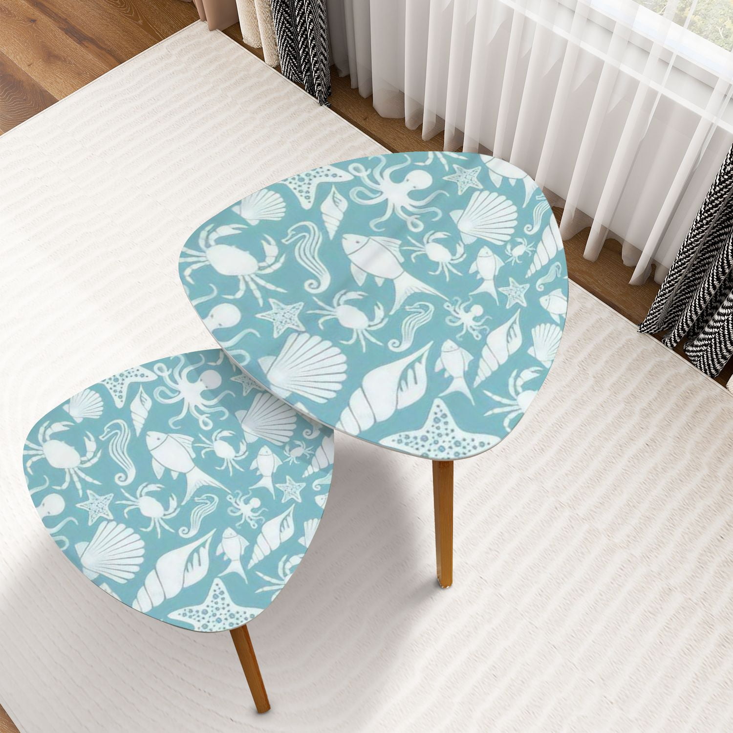 Triangle Nesting Coffee Table Set of 2 seamless ocean animals End Table ...