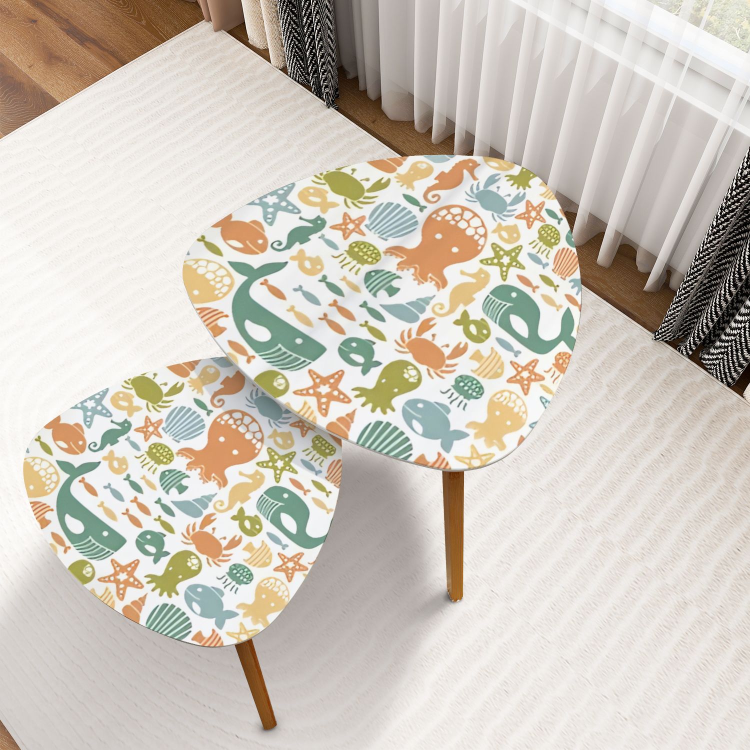 Triangle Nesting Coffee Table Set of 2 seamless pattern colorful sea ...