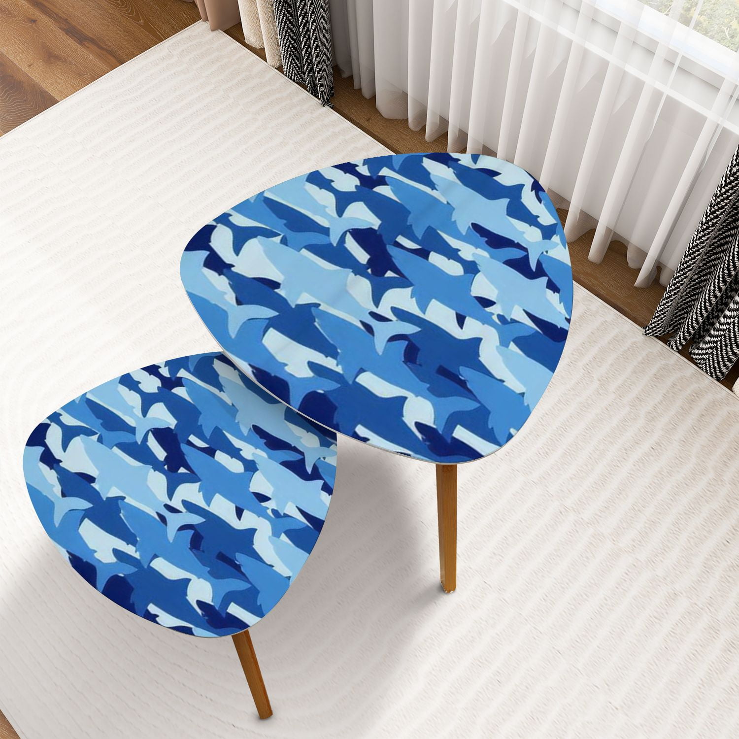Triangle Nesting Coffee Table Set of 2 seamless sharks End Table Modern ...