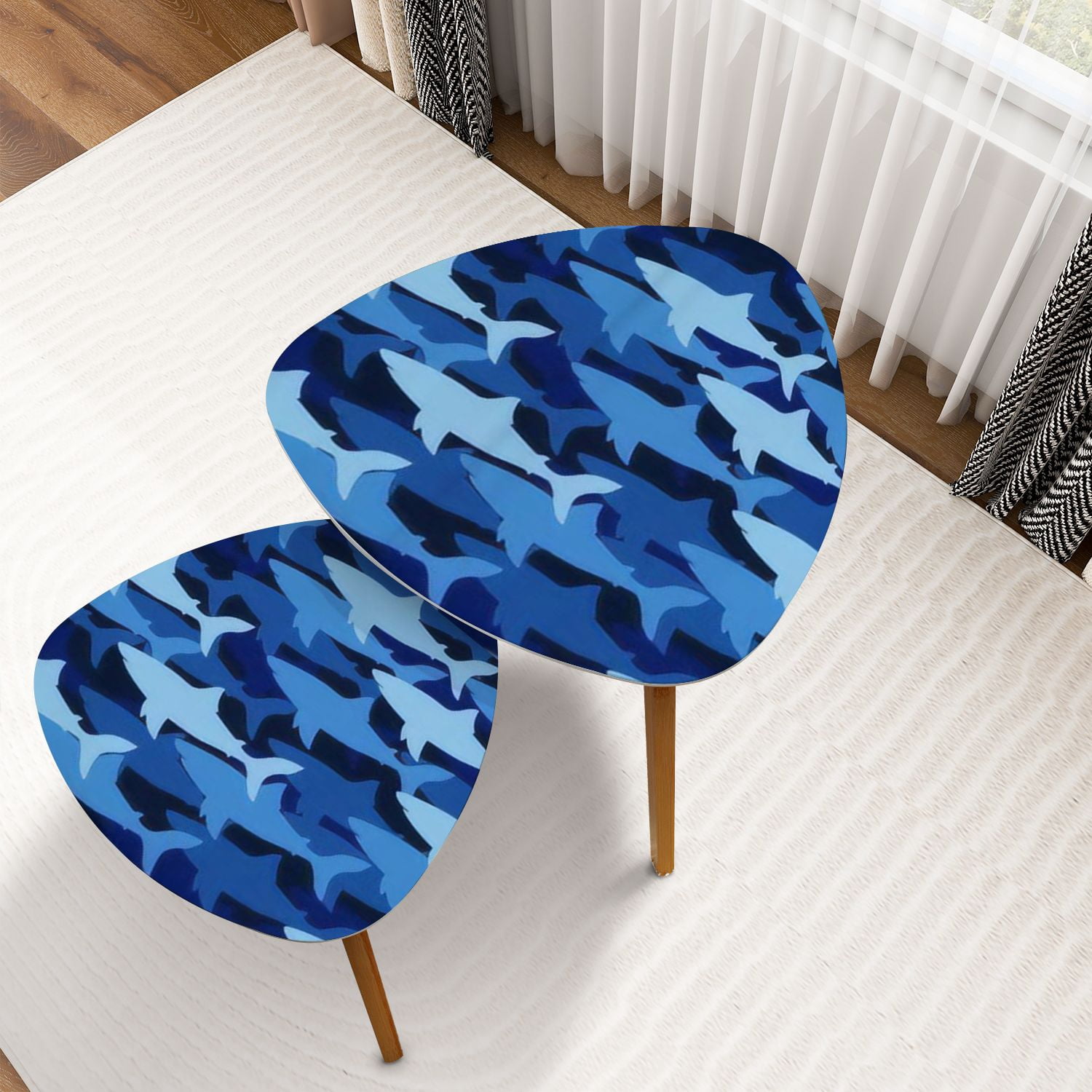 Triangle Nesting Coffee Table Set of 2 seamless sharks End Table Modern ...