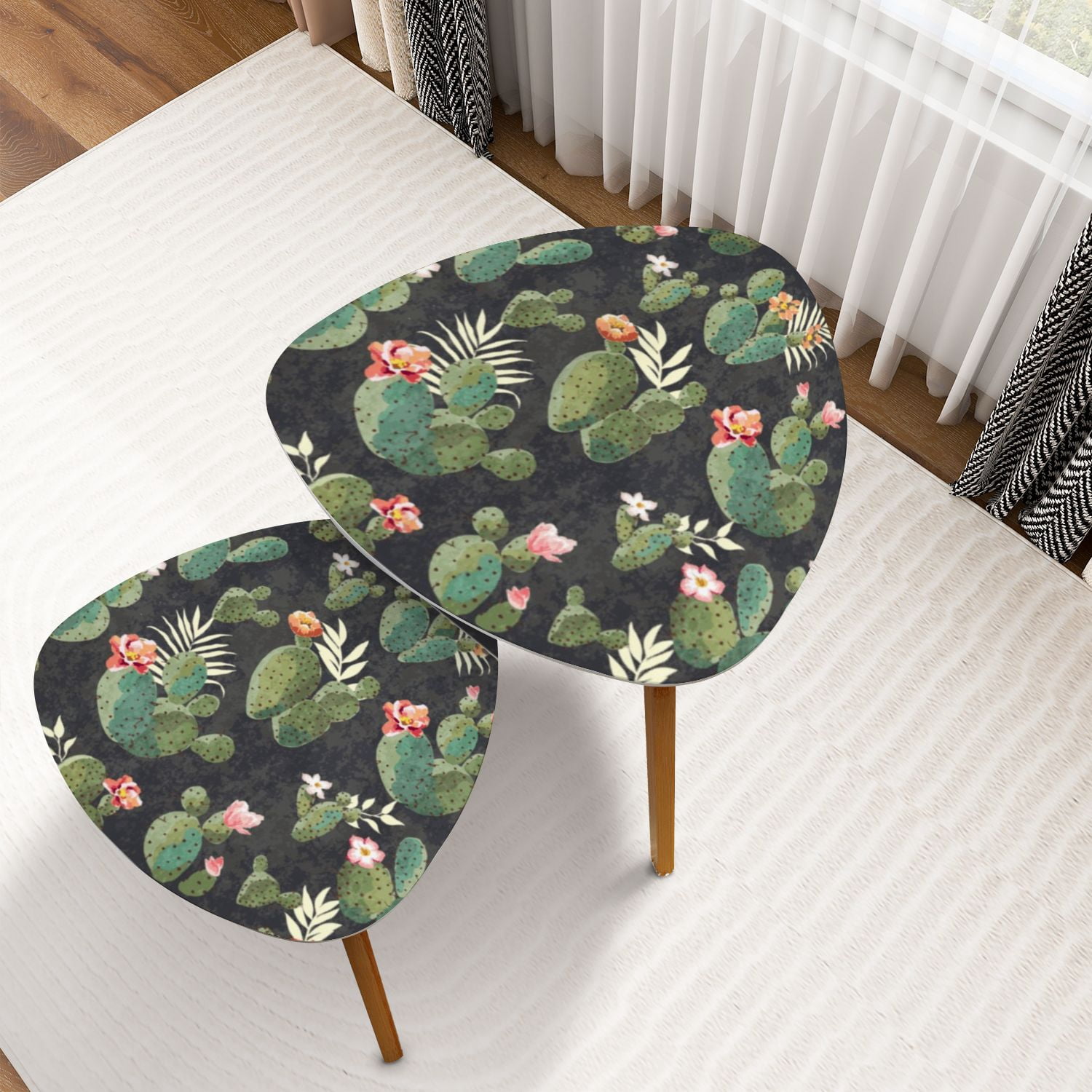 Triangle Nesting Coffee Table Set of 2 seamless vintage cactus print ...