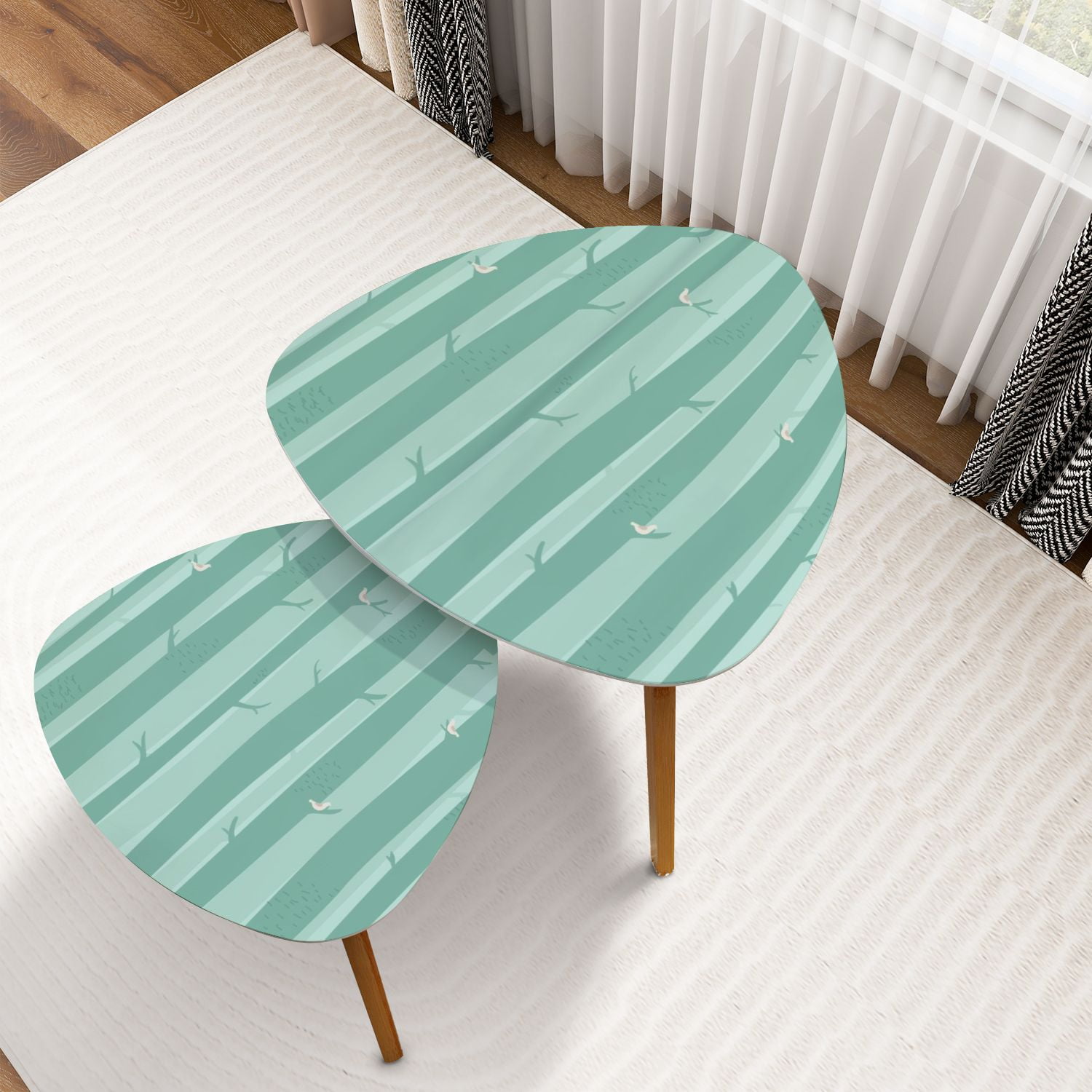 Triangle Nesting Coffee Table Set of 2 seammless pattern trees birds ...