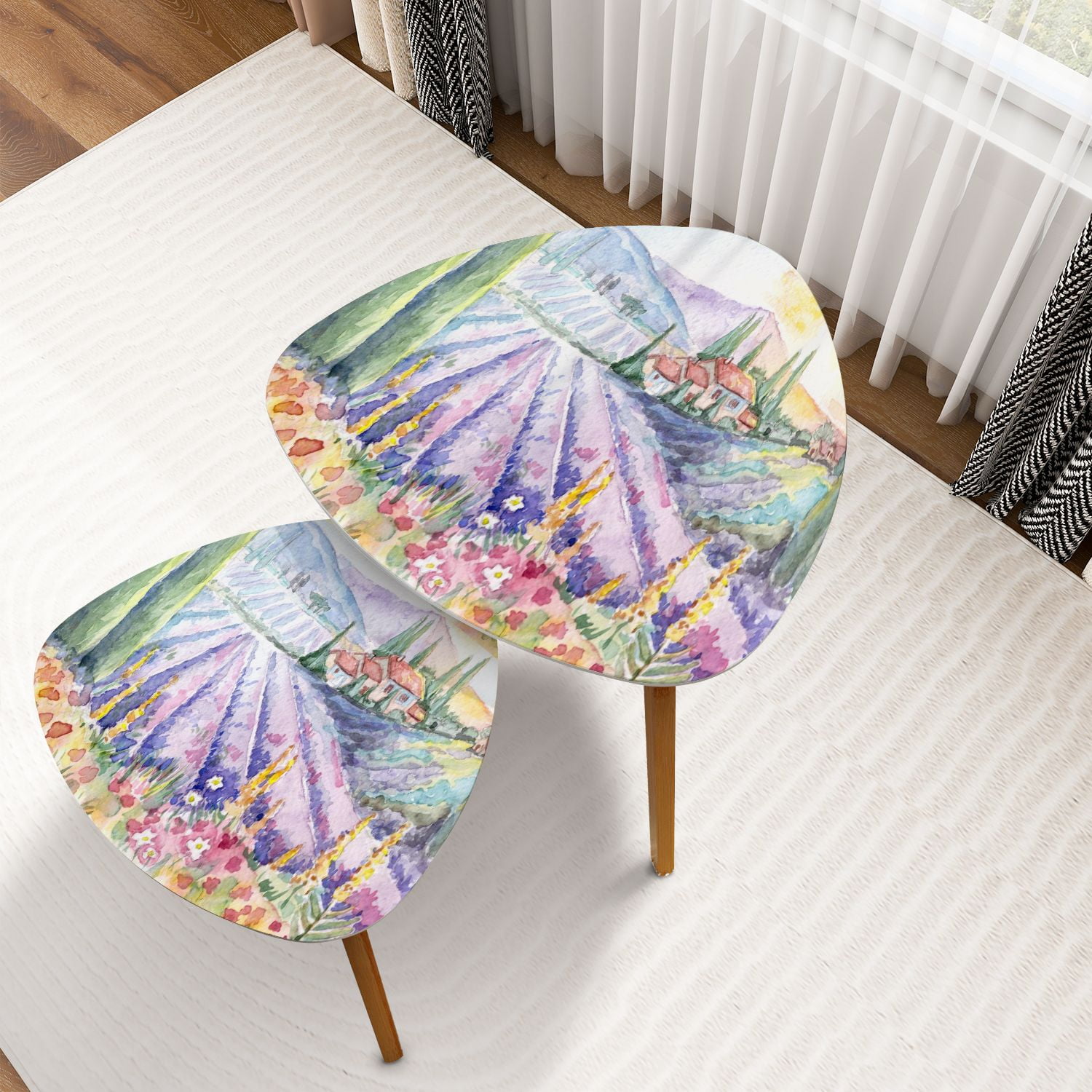 Triangle Nesting Coffee Table Set of 2 watercolor landscape Provence ...