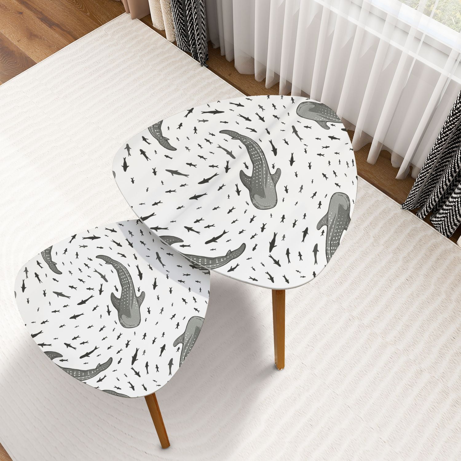 Triangle Nesting Coffee Table Set of 2 whale shark animal fish End ...
