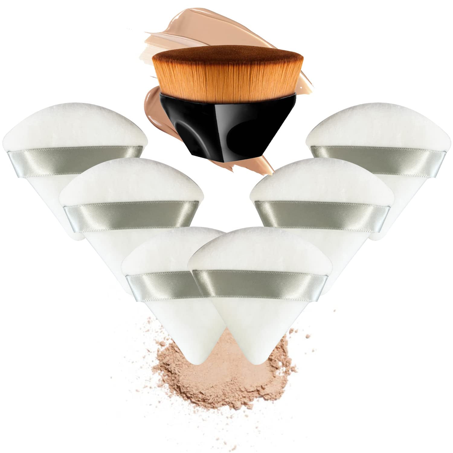 Triangle Powder Puff, 6+1 CM31 Pieces Makeup Powder Puffs and Kabuki ...