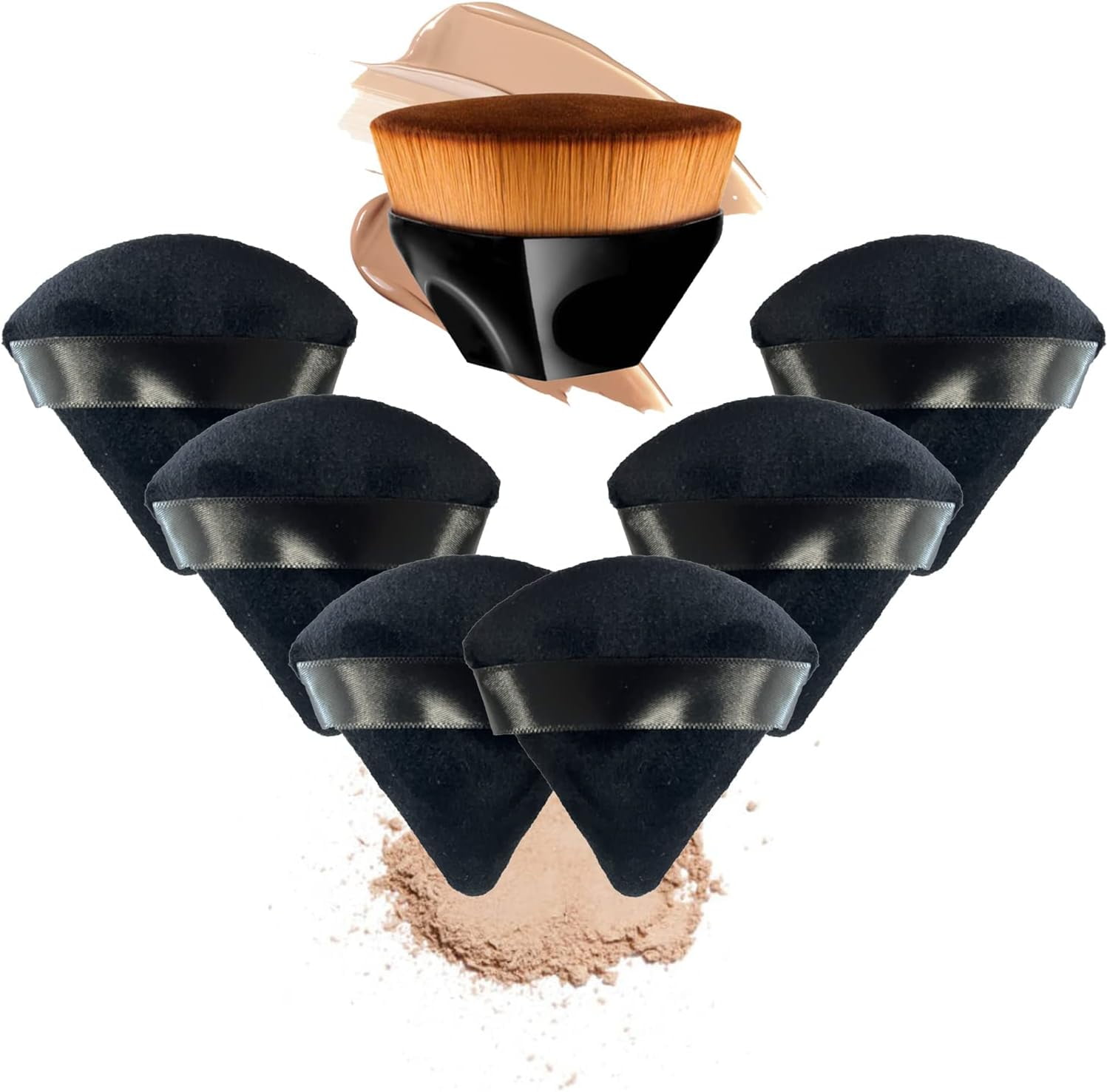 Triangle Powder Puff, 6+1 Pieces Makeup Powder Puffs and Kabuki ...