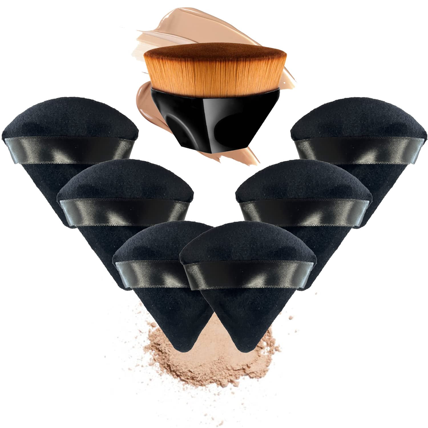 Triangle Powder Puff, 6+1 Pieces Makeup Powder Puffs and Kabuki ...
