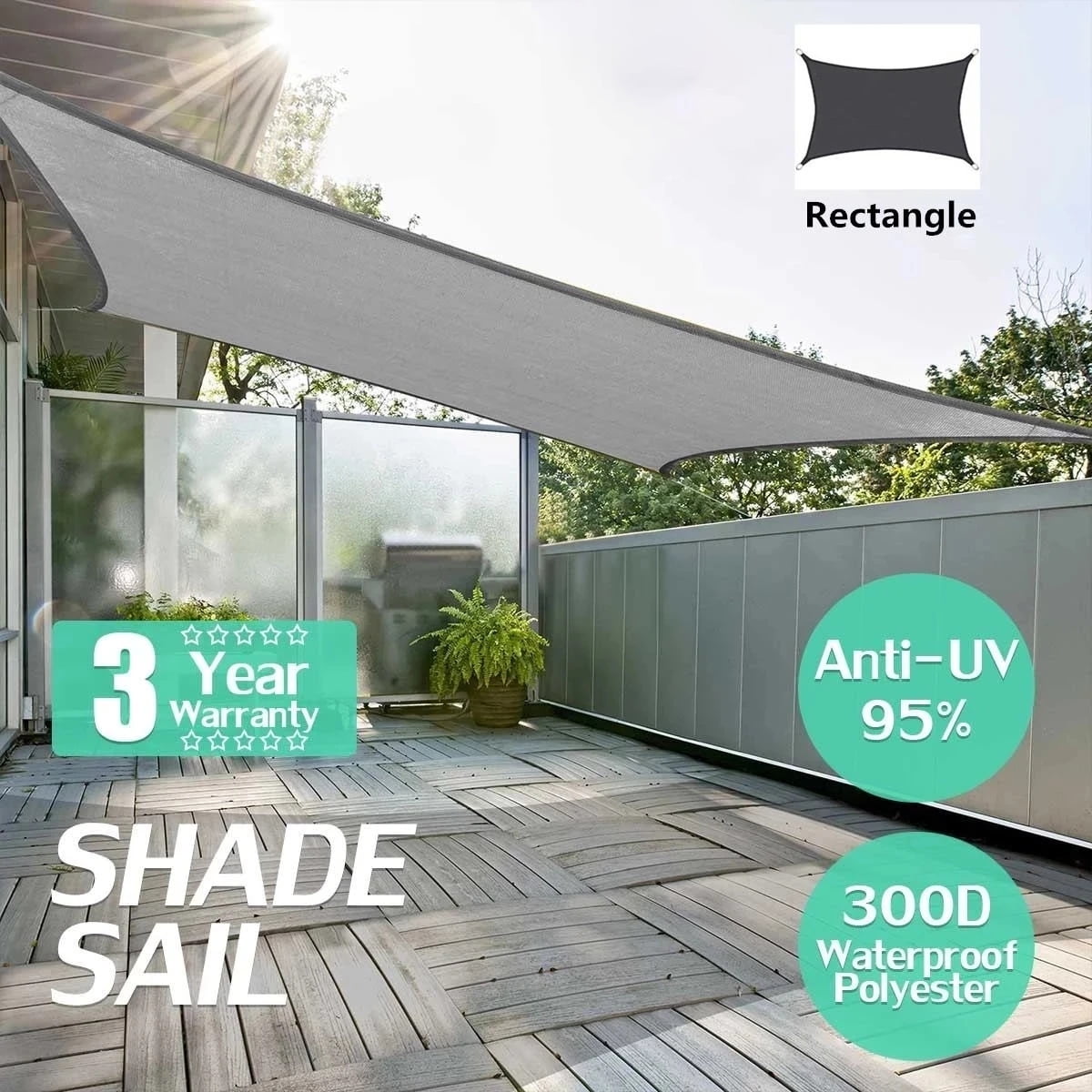 Triangle Rectangle Sun Shade Sail Waterproof Outdoor Garden Patio Party ...