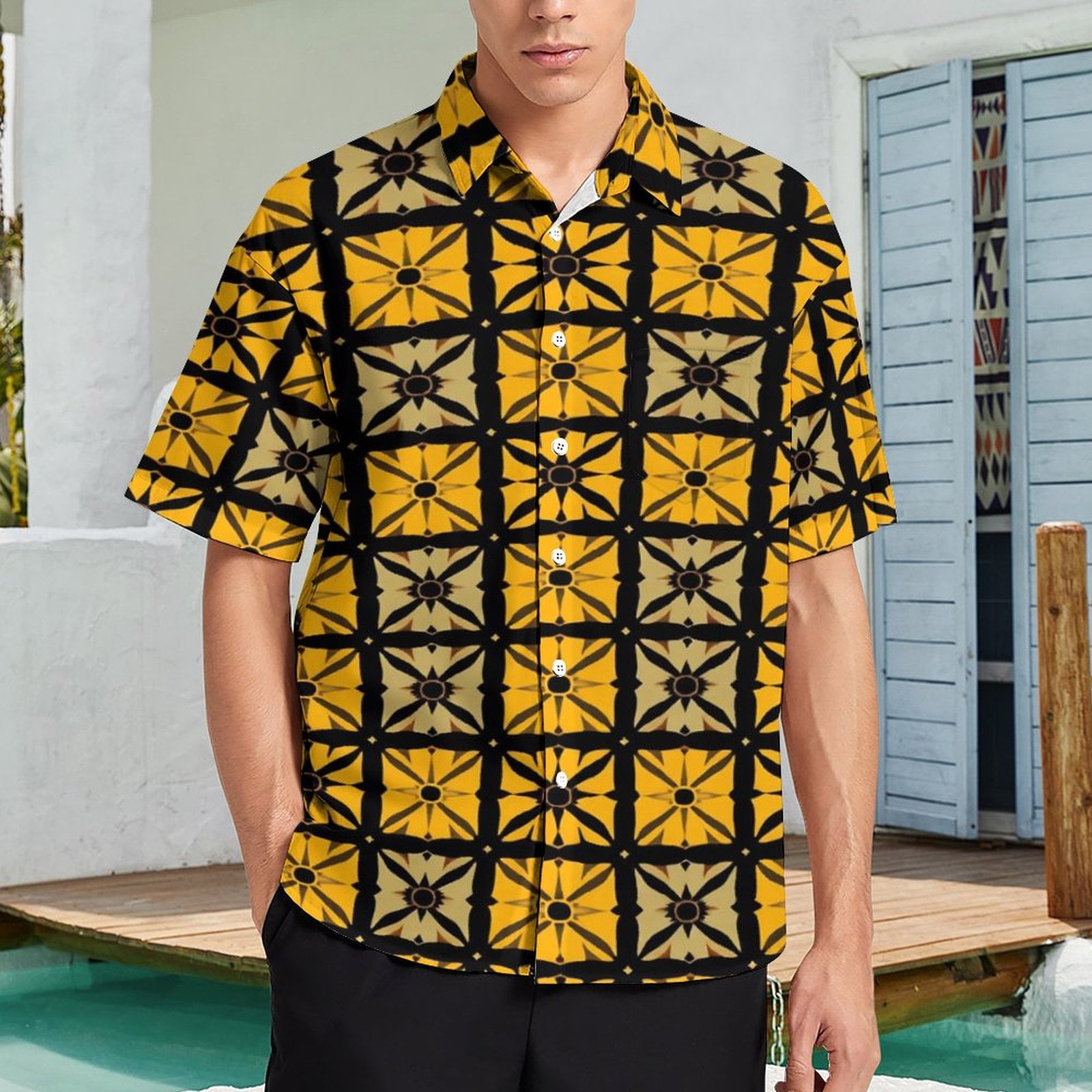 Triangle Repeating Diagram Shirt Casual Shirts Men Cool Blouses Short ...