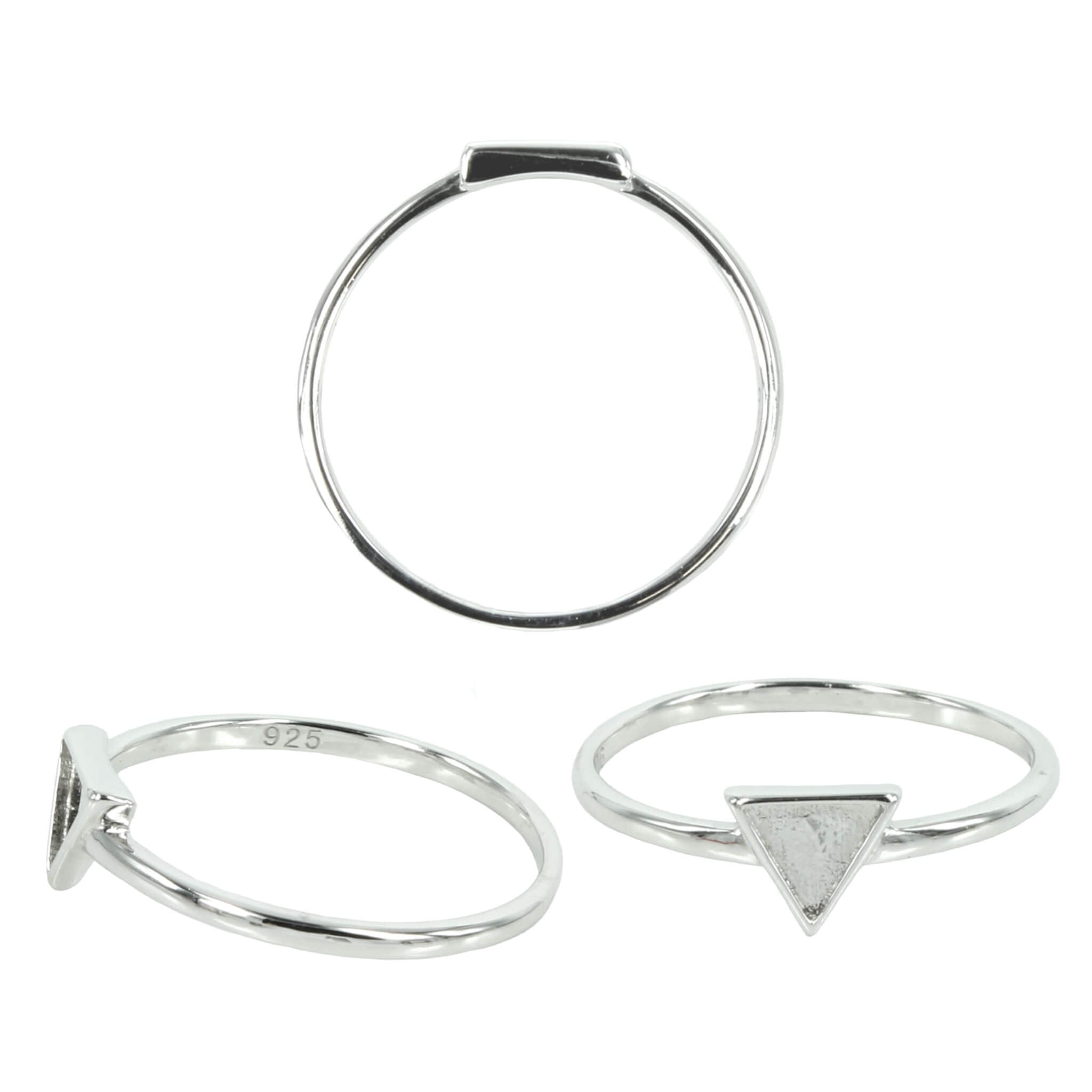 Triangle Ring Setting with Round Prongs Mounting in Sterling Silver 5mm ...