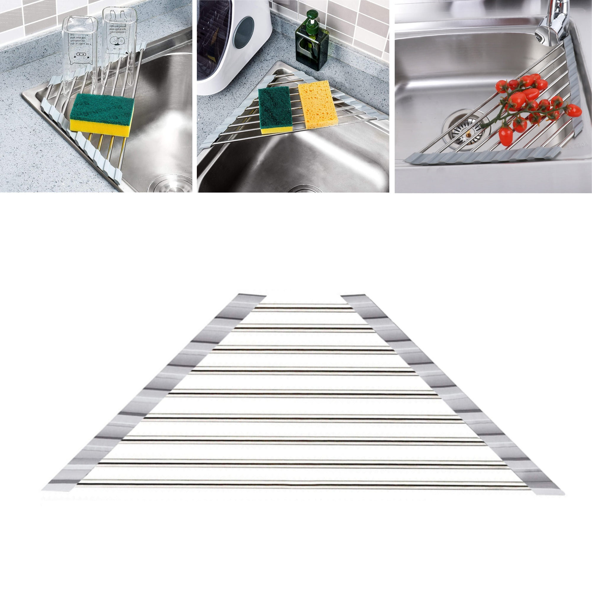 Triangle Roll-Up Dish Drying Rack, Compact and Foldable Stainless Steel ...