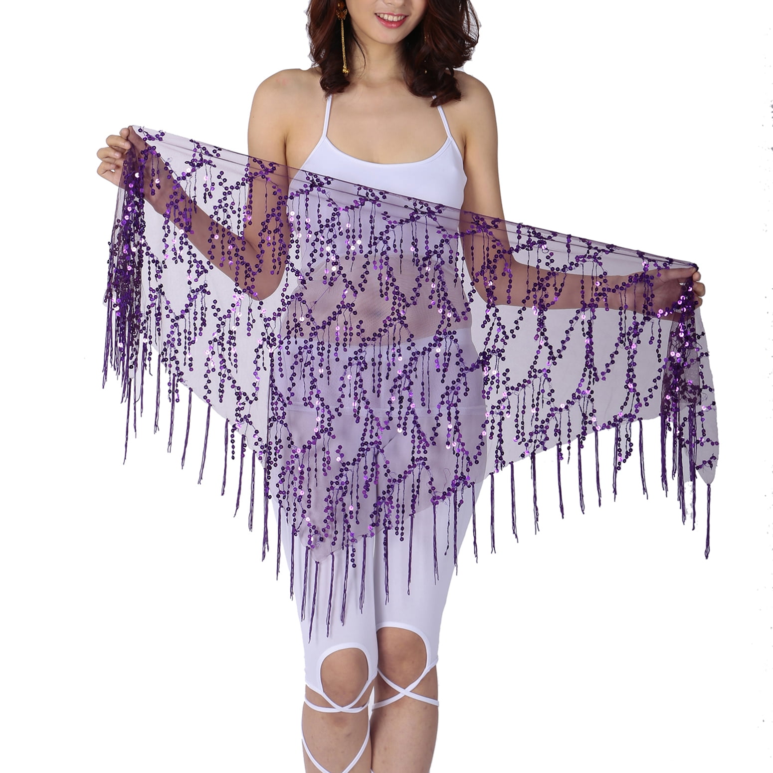 Triangle Sequin Fringe Mesh Hip Scarf Arabian Scarves Wrap Without ...