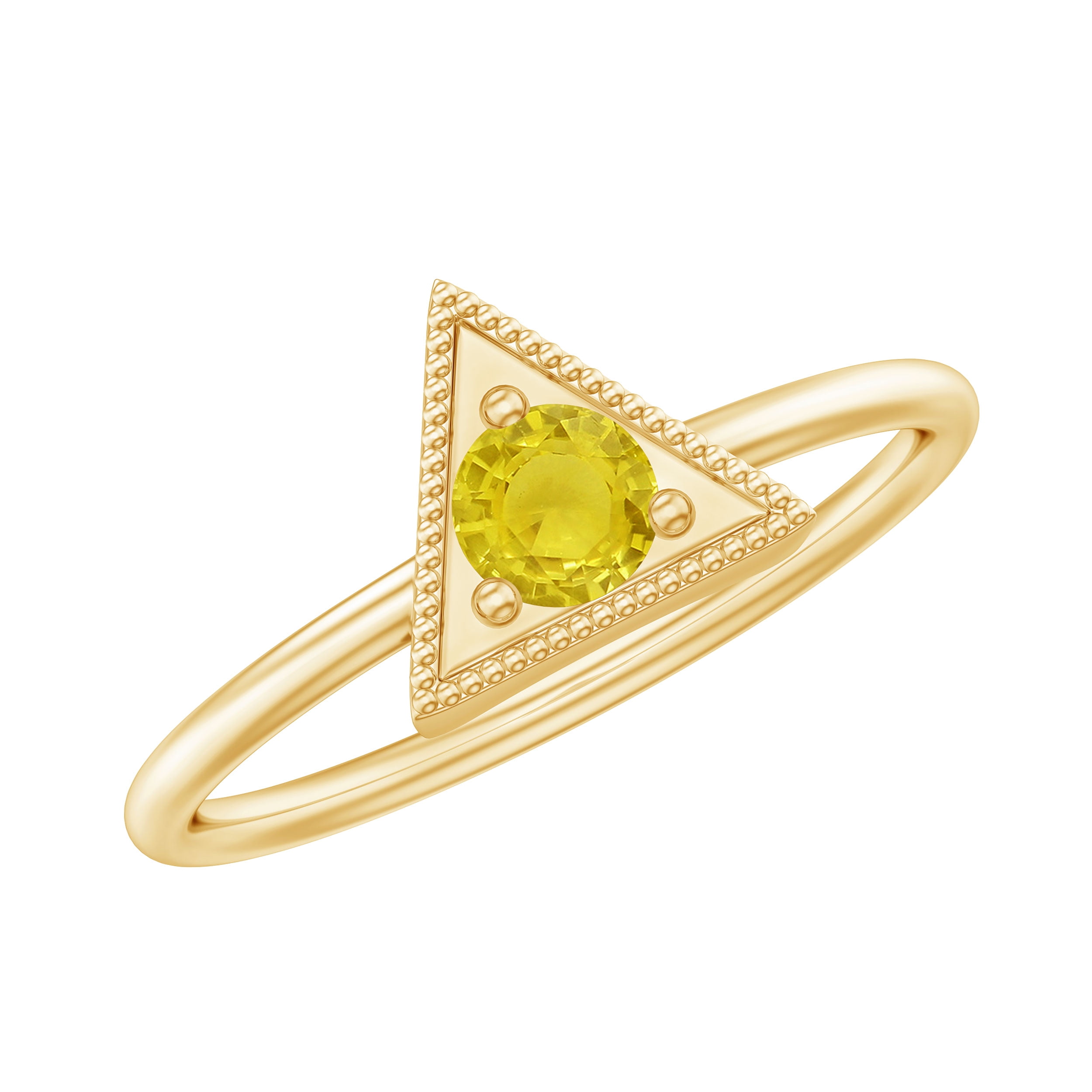 Rosec Jewels Triangle Shape Gold and Yellow Sapphire Milgrain Ring, 10K ...