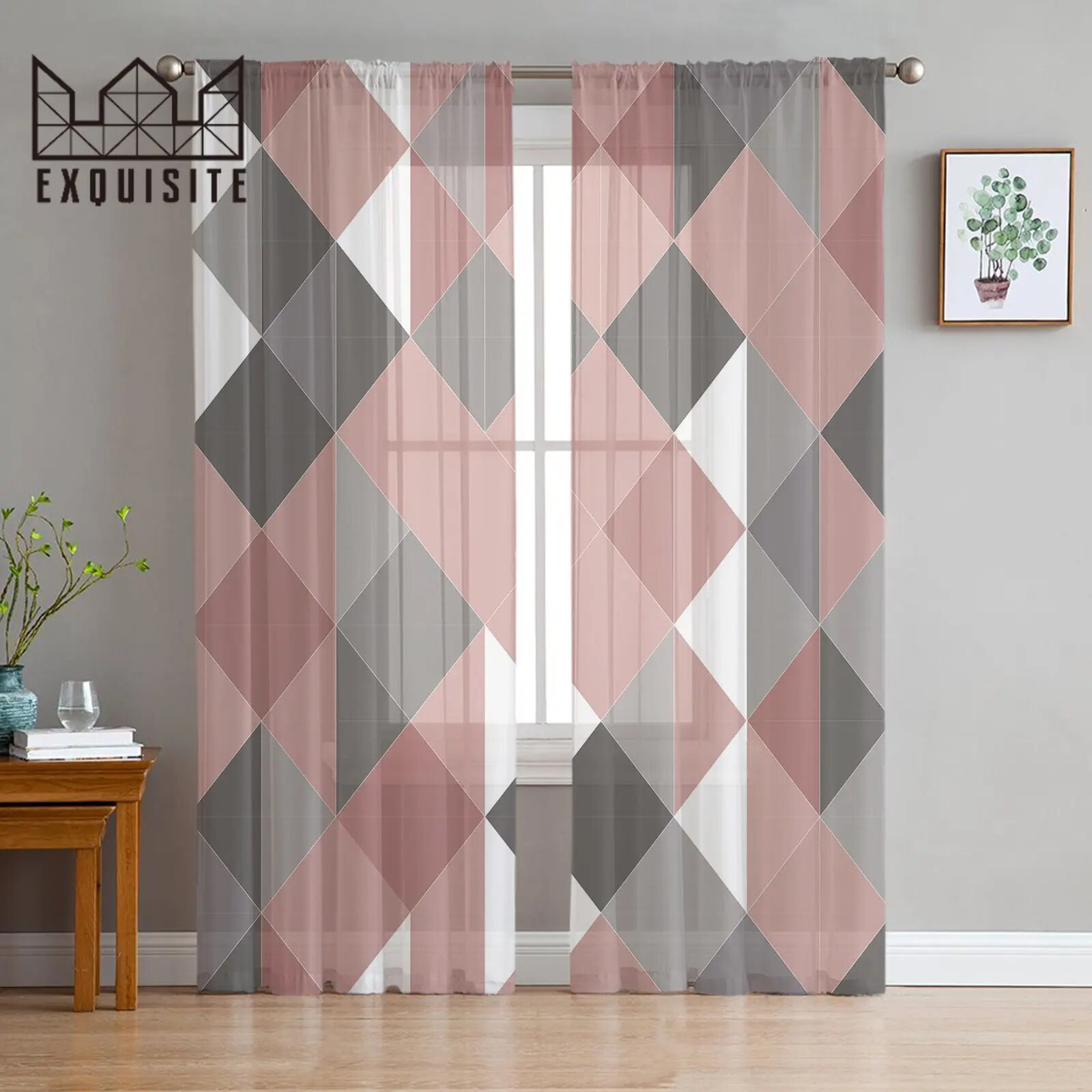 Triangle Square Stitching Tulle Curtain for Living Room Bedroom for ...