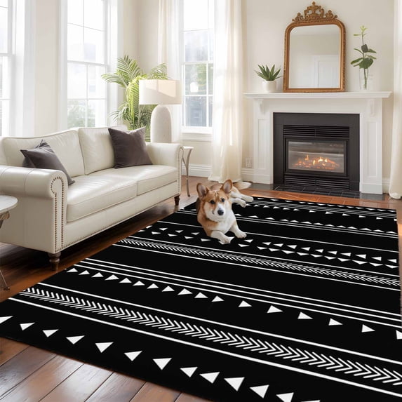 Triangle Stripes Geometric Large Area Rugs 5x8 ft Boho Abstract Black ...