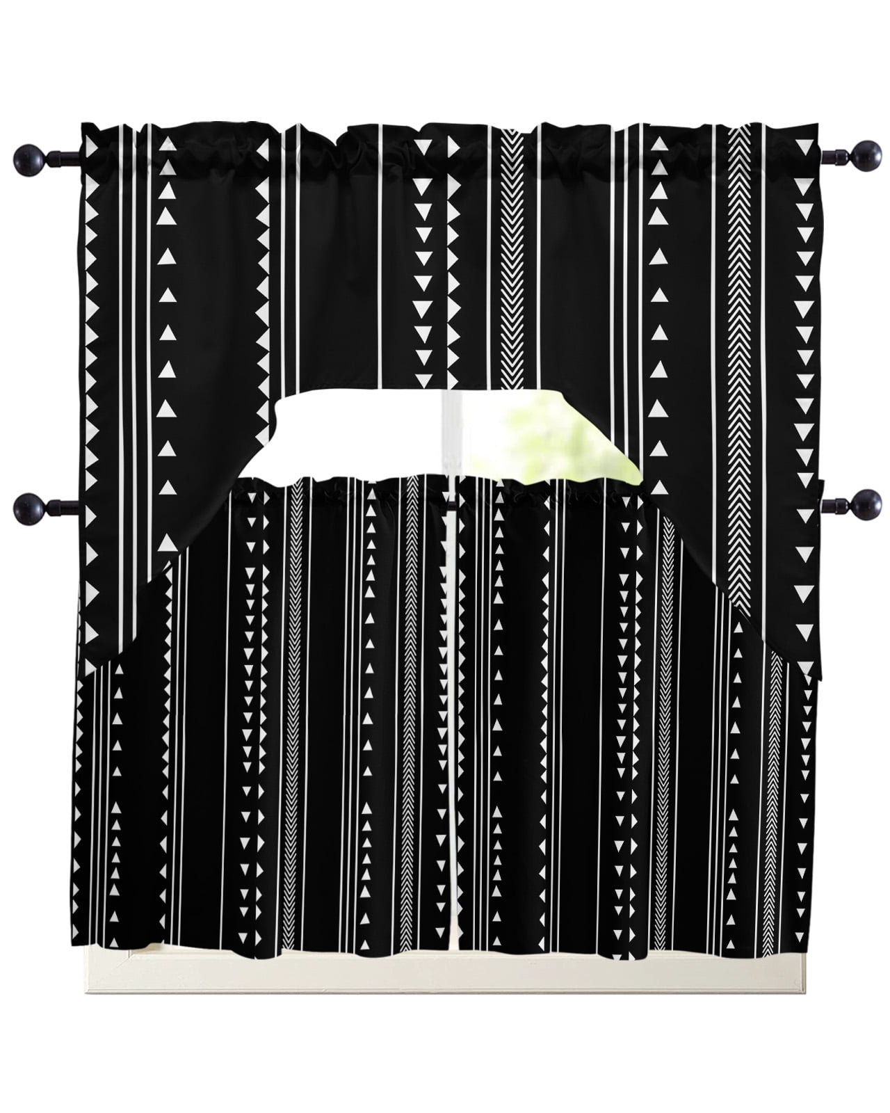 Triangle Stripes Geometric Swag Valance and Tier Curtains Set Boho ...
